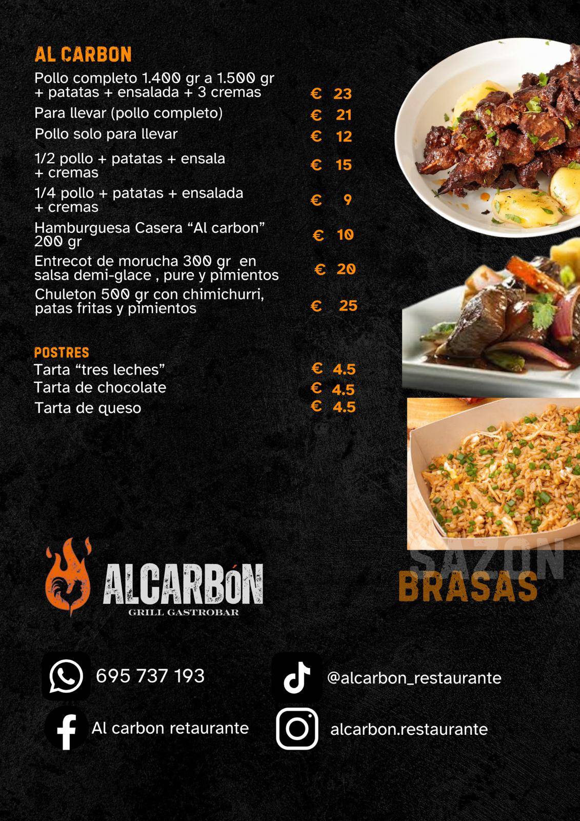Carta de Al Carbón Restaurante, Salamanca