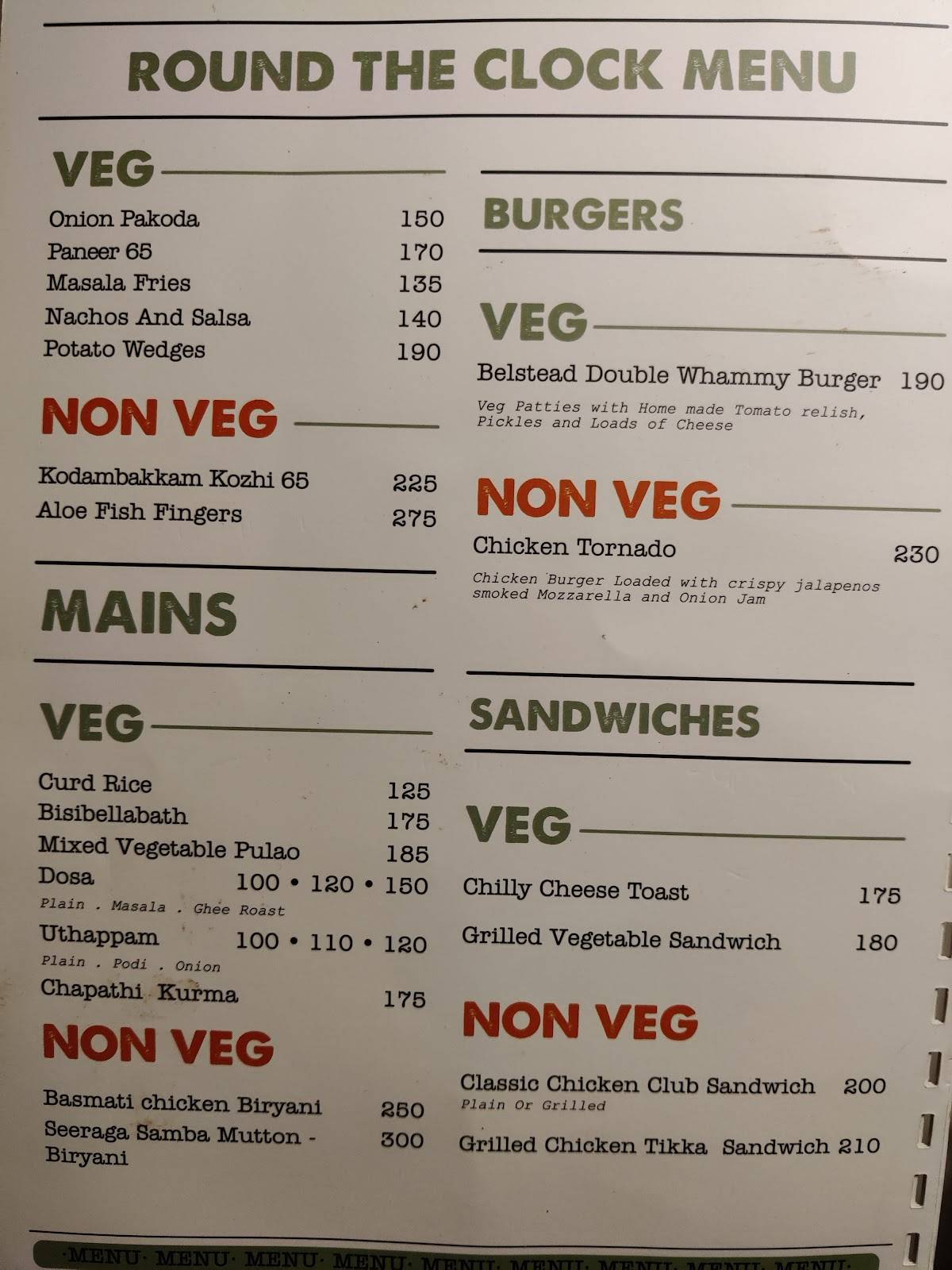 Menu at ALOE- A Little of Everything, Chennai
