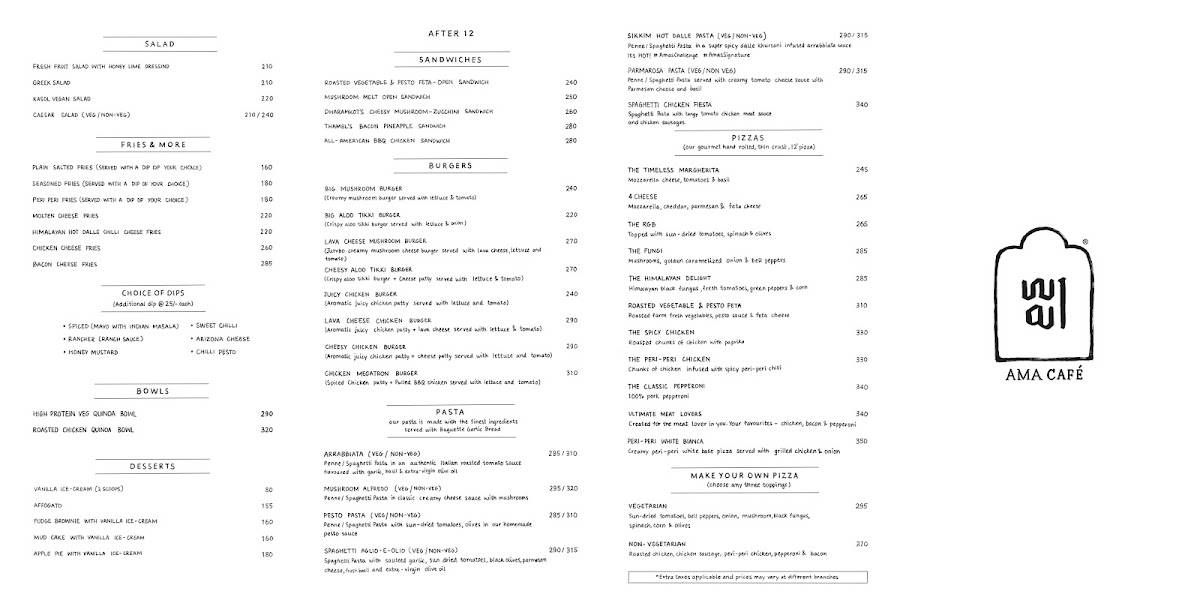 Menu at AMA Cafe, New Delhi, House no. 6