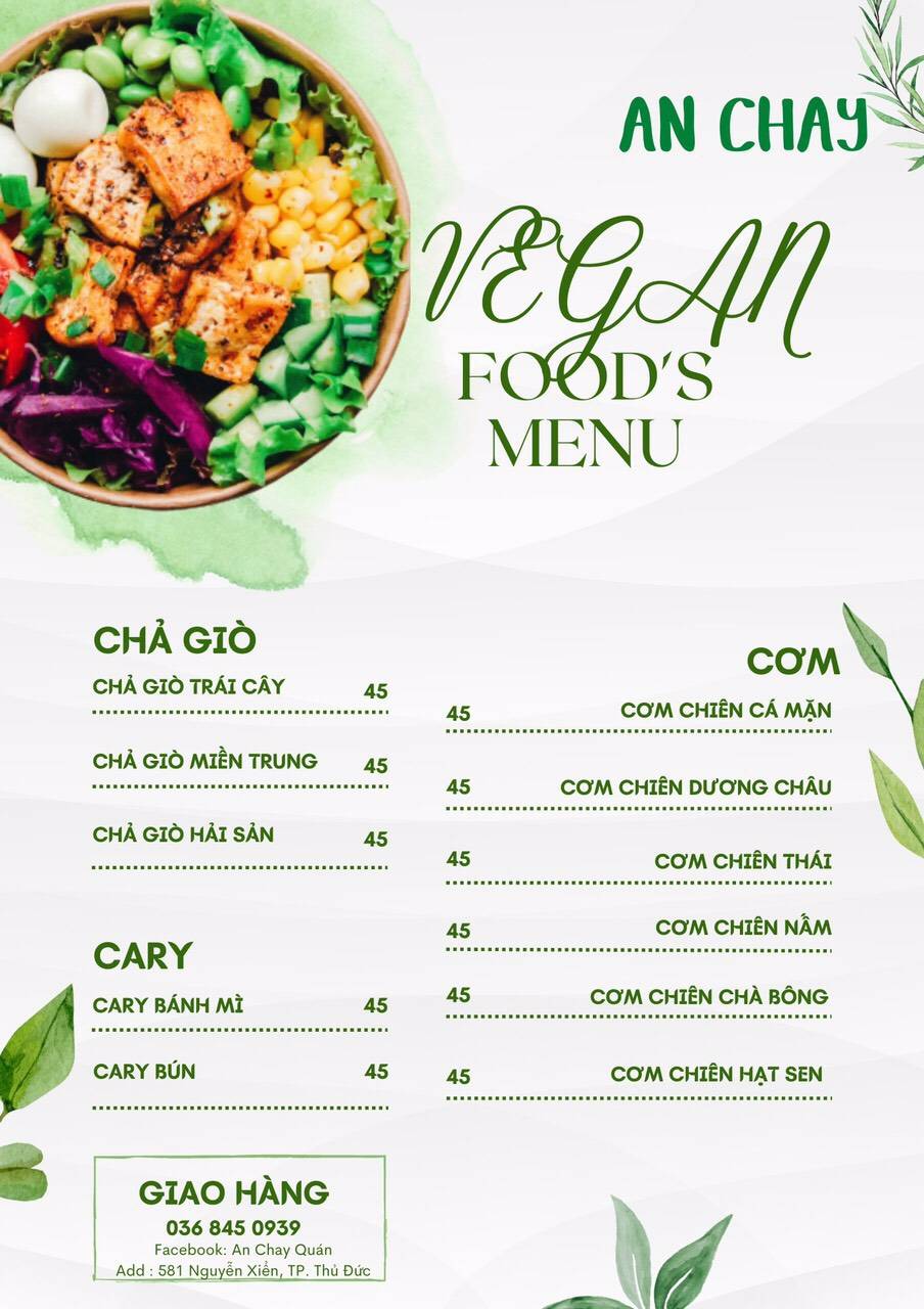 Menu at AN CHAY QUÁN - CƠM CHAY & LẨU CHAY - 581 NGUYỄN XIỂN restaurant ...