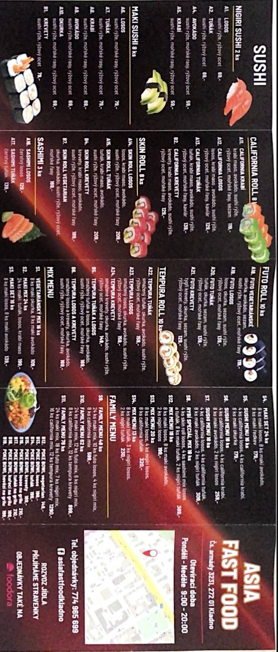 Carta de ASIA FAST FOOD, Kladno