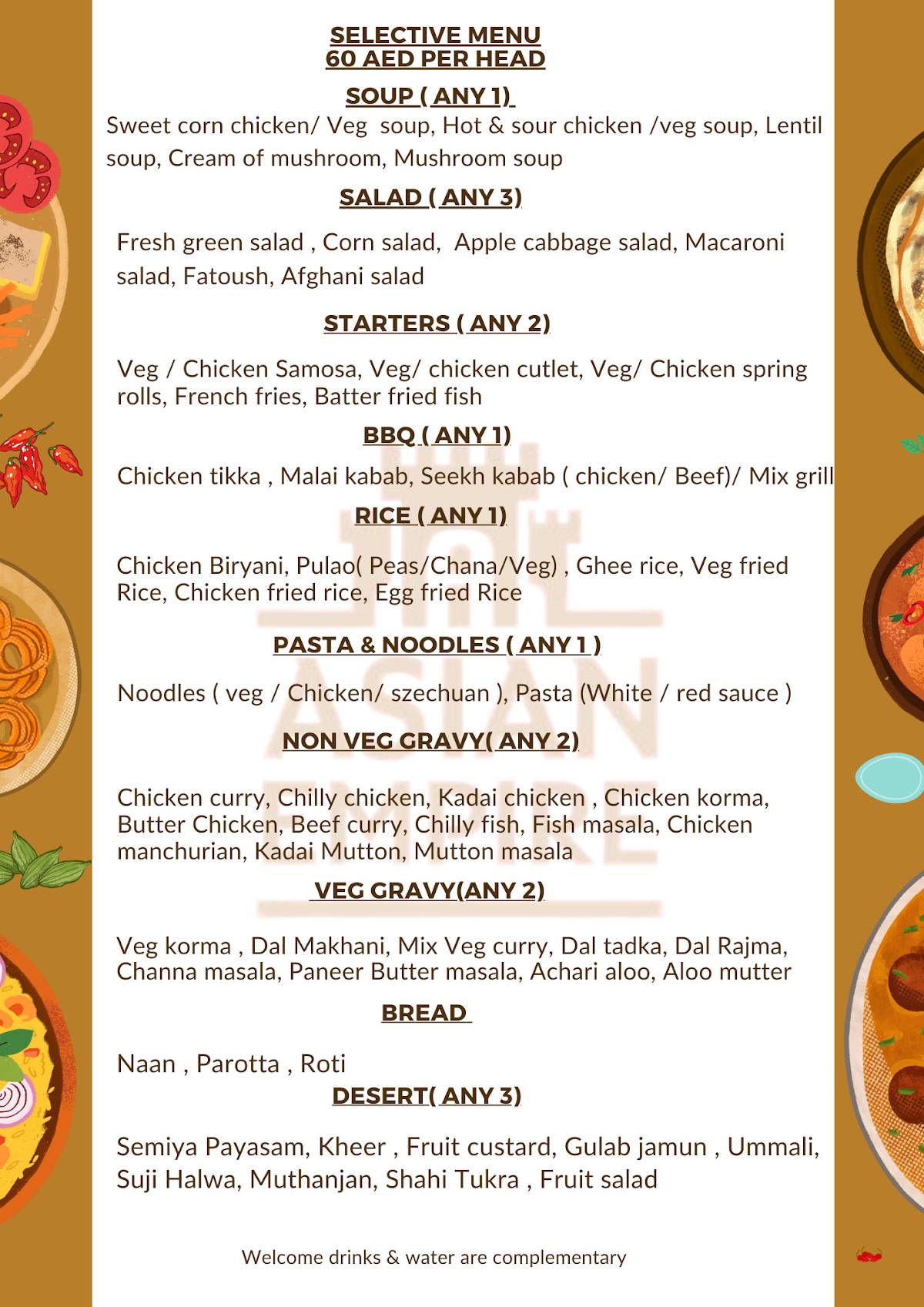 Menu at ASIAN EMPIRE RESTAURANT & PARTY HALLS, Sharjah
