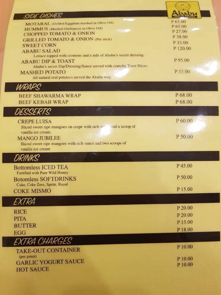 Menu at Ababu Persian Kitchen restaurant, Quezon City, Don Antonio