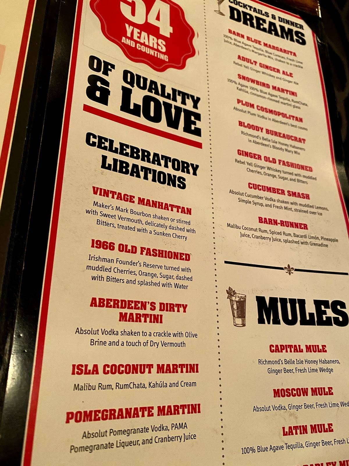 Menu at Aberdeen Barn Steakhouse, Virginia Beach