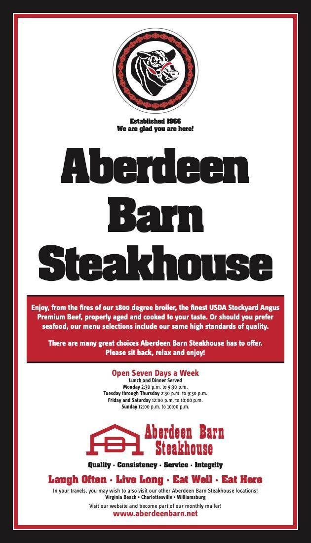 Menu at Aberdeen Barn Steakhouse, Virginia Beach