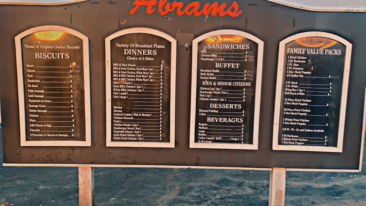 Menu at Abrams Bar-B-Q & Seafood, Pinetops