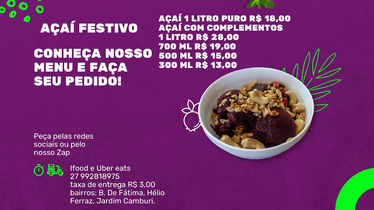 Menu em Açai festivo buffet de açaí sobremesas, Serra