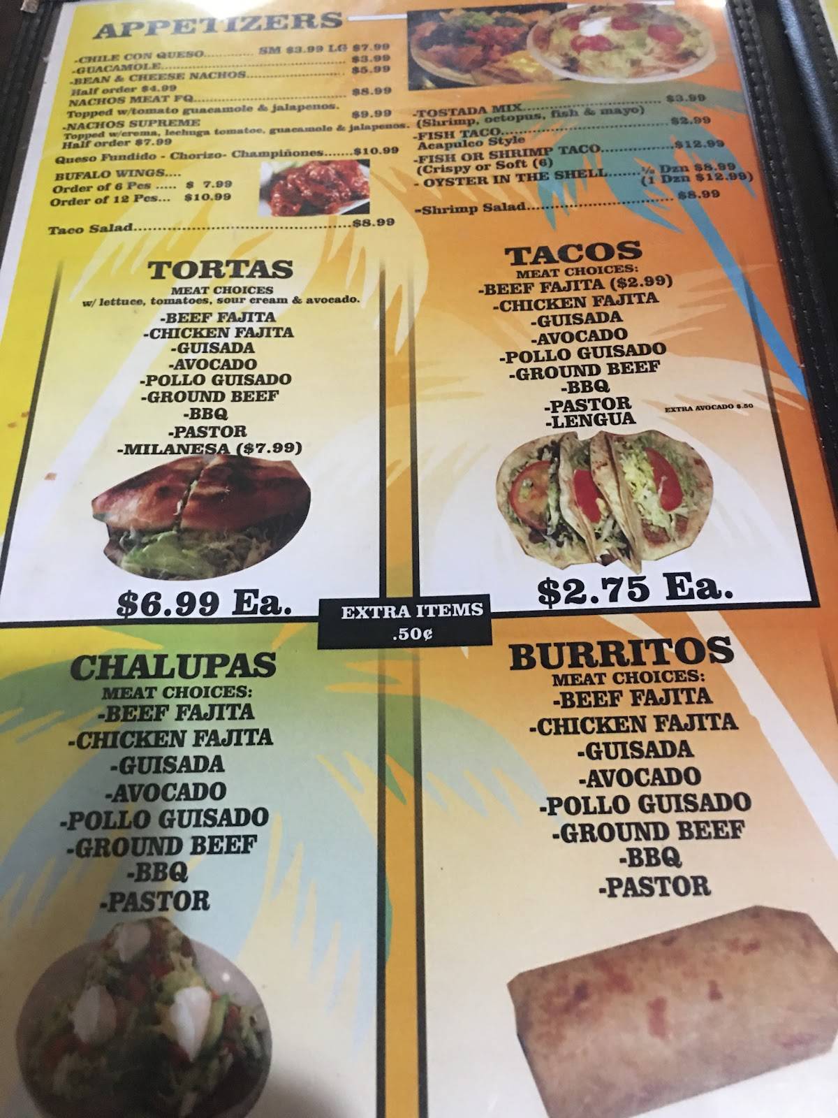 Menu at Acapulco Restaurant, Gonzales