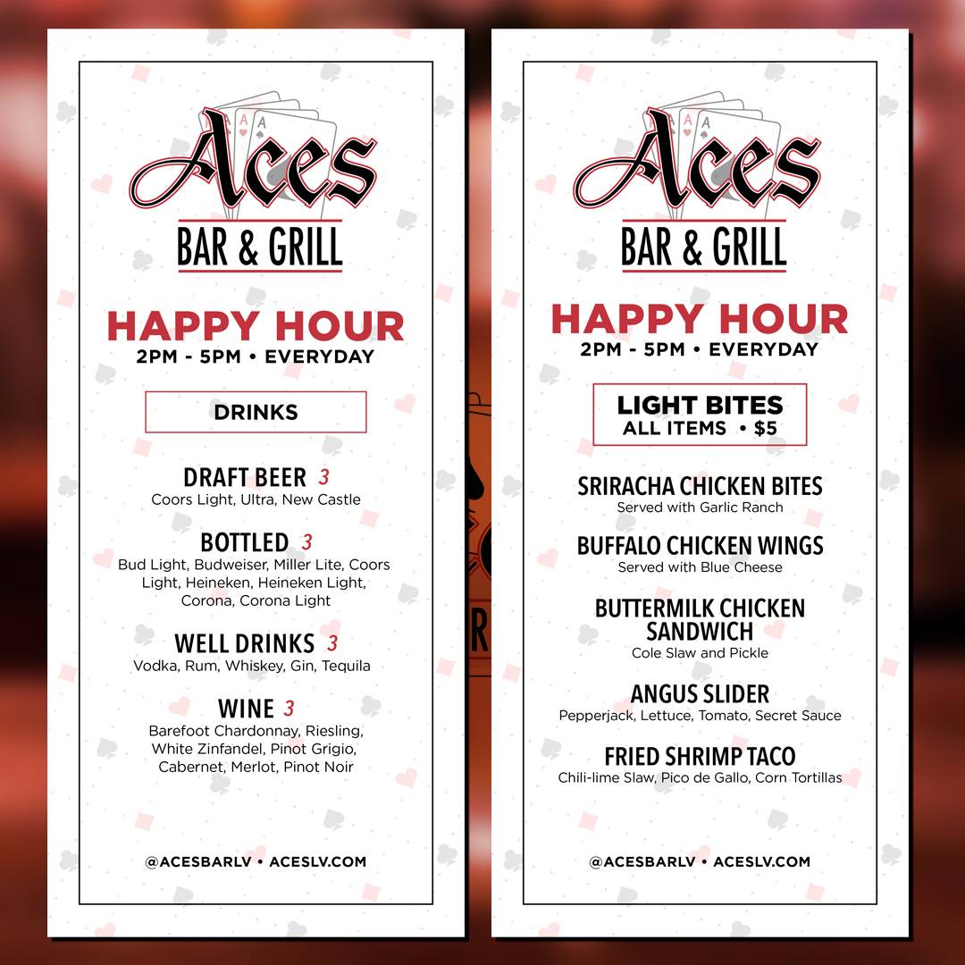 Menu at Aces Bar & Grill (East), Henderson, 35 S Gibson Rd