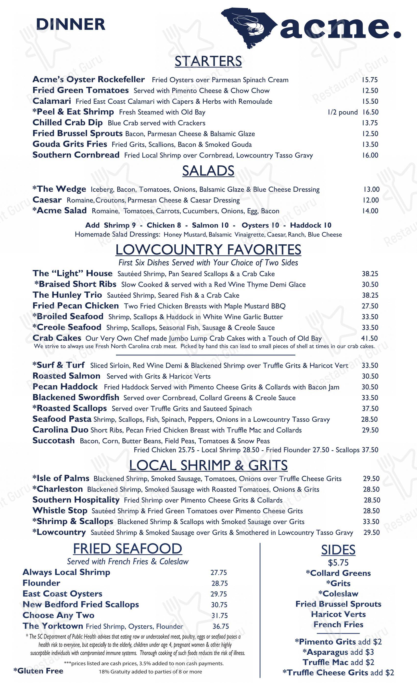 Menu at Acme Lowcountry Kitchen, USA