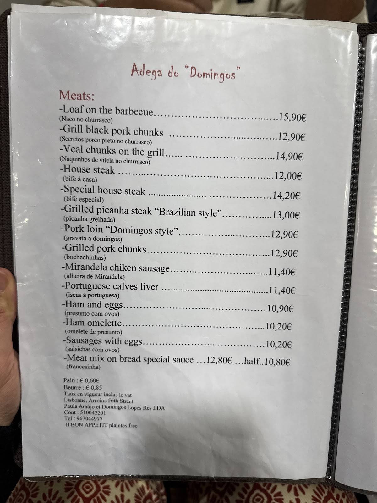 Menu em Adega do Domingos BBQ, Lisboa