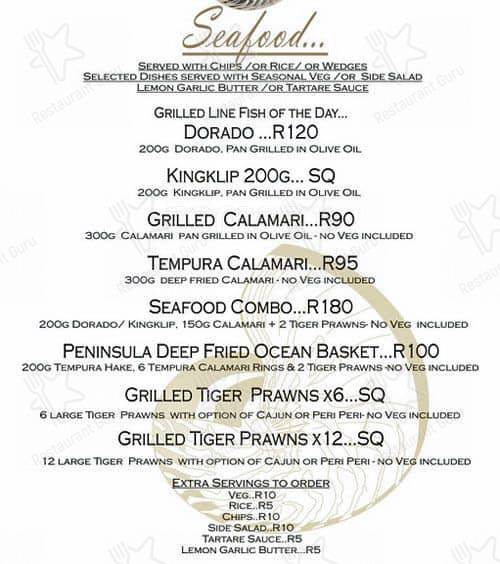 Menu at African Peninsula Guest House & Restaurant, Durban