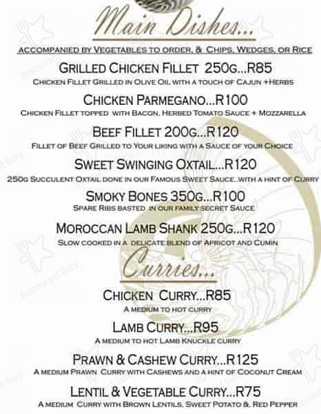 Menu at African Peninsula Guest House & Restaurant, Durban