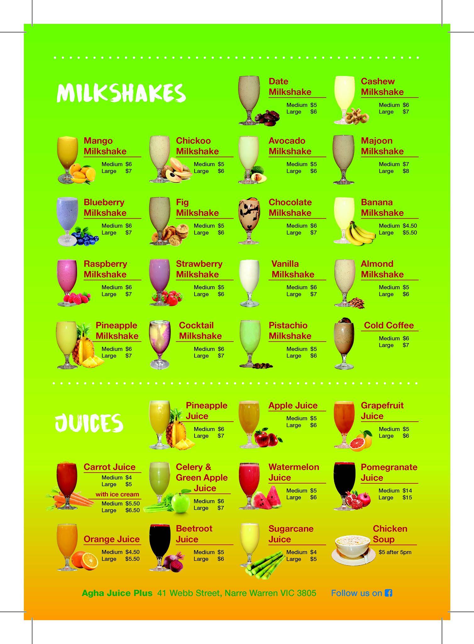 Menu at Agha Juice - Narre Warren restaurant, Narre Warren