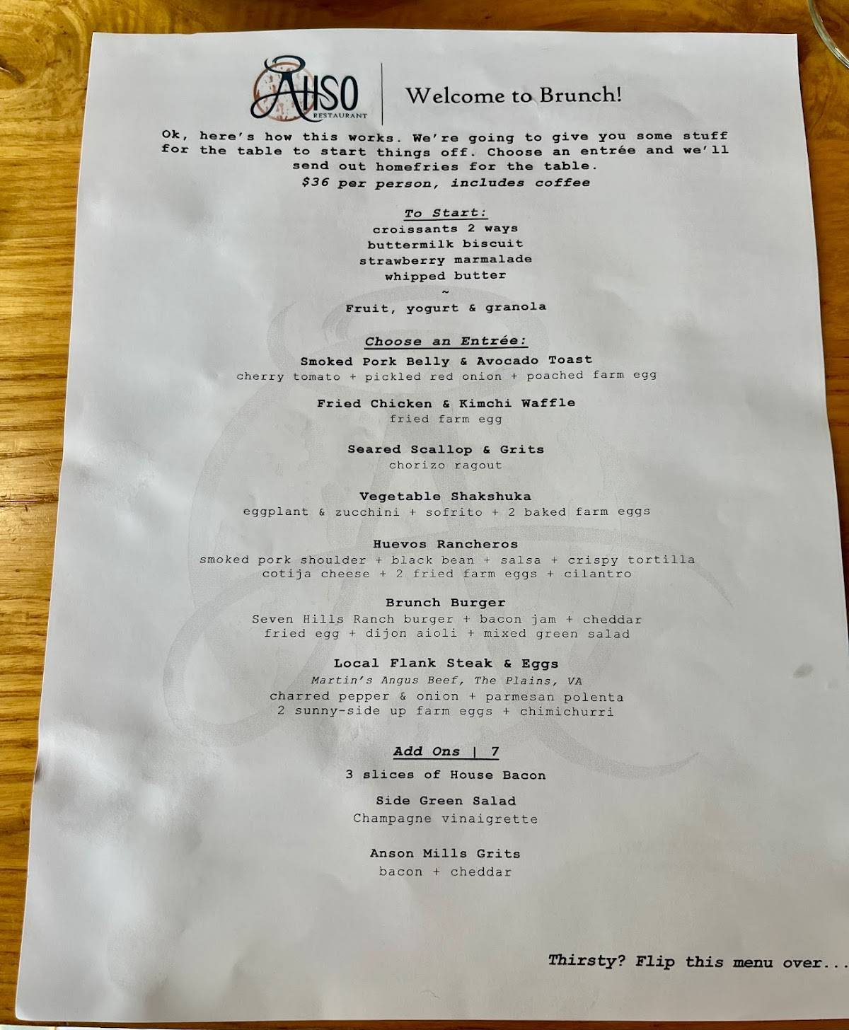 Menu at Ahso Restaurant, Brambleton