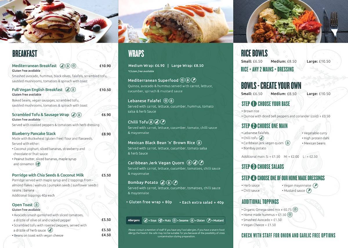 Menu at Ahimsa Cafe, The Kindness Kitchen, Pinner