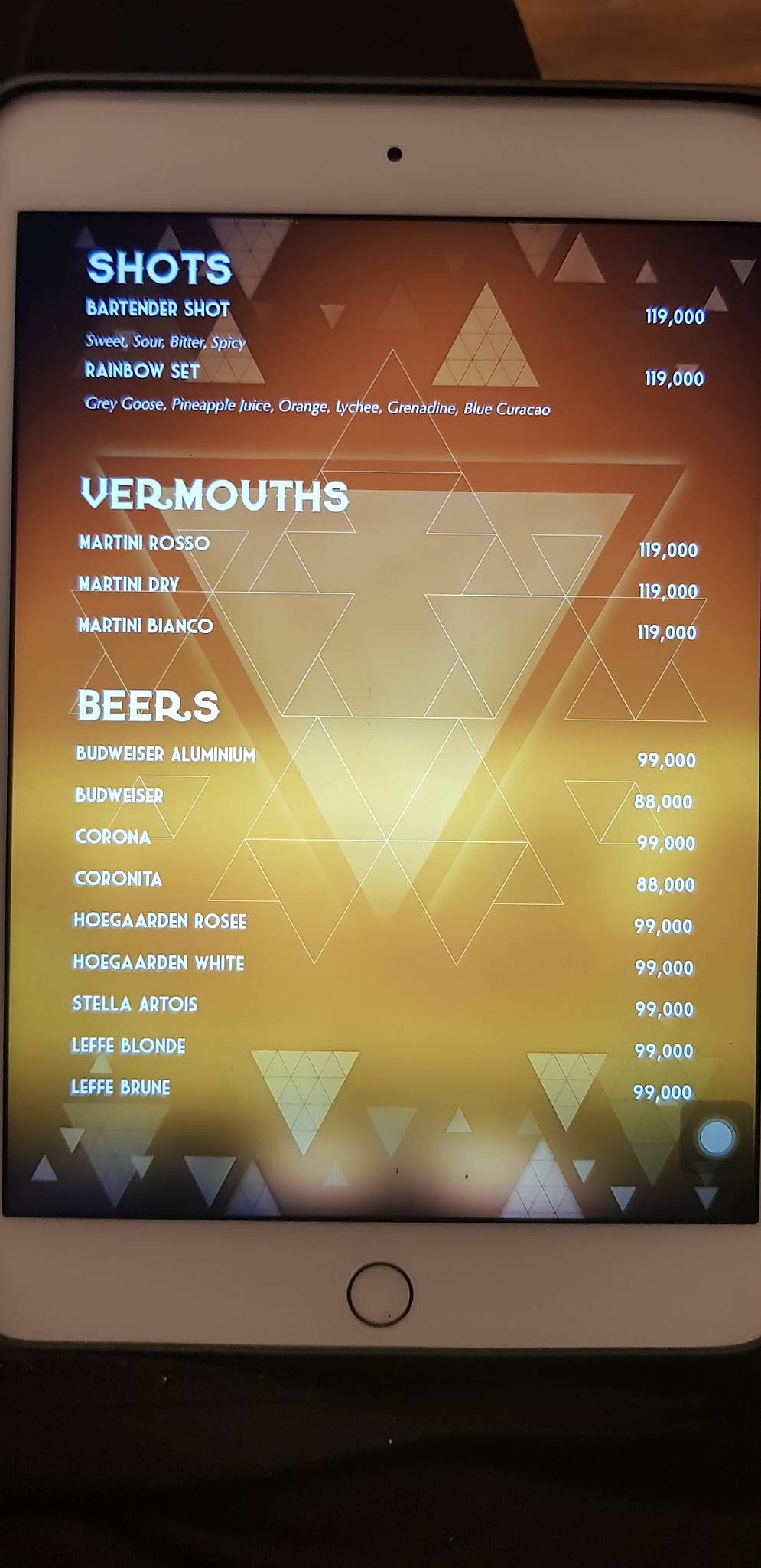 Menu at Air Saigon club, Ho Chi Minh City, 136 Đ. Lê Thị Hồng Gấm