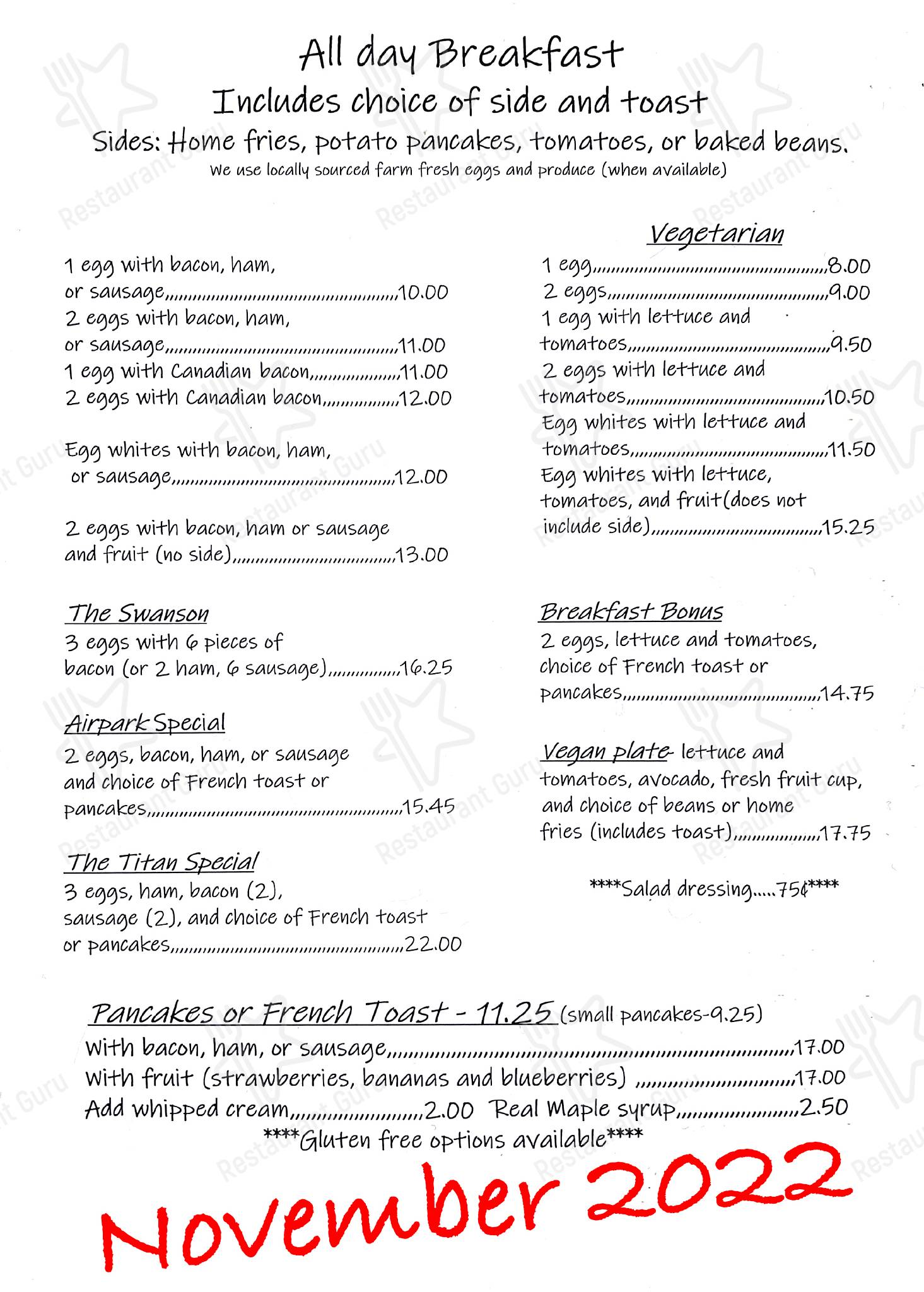 Menu at Airpark Cafe, Guelph, 50 Skyway Dr