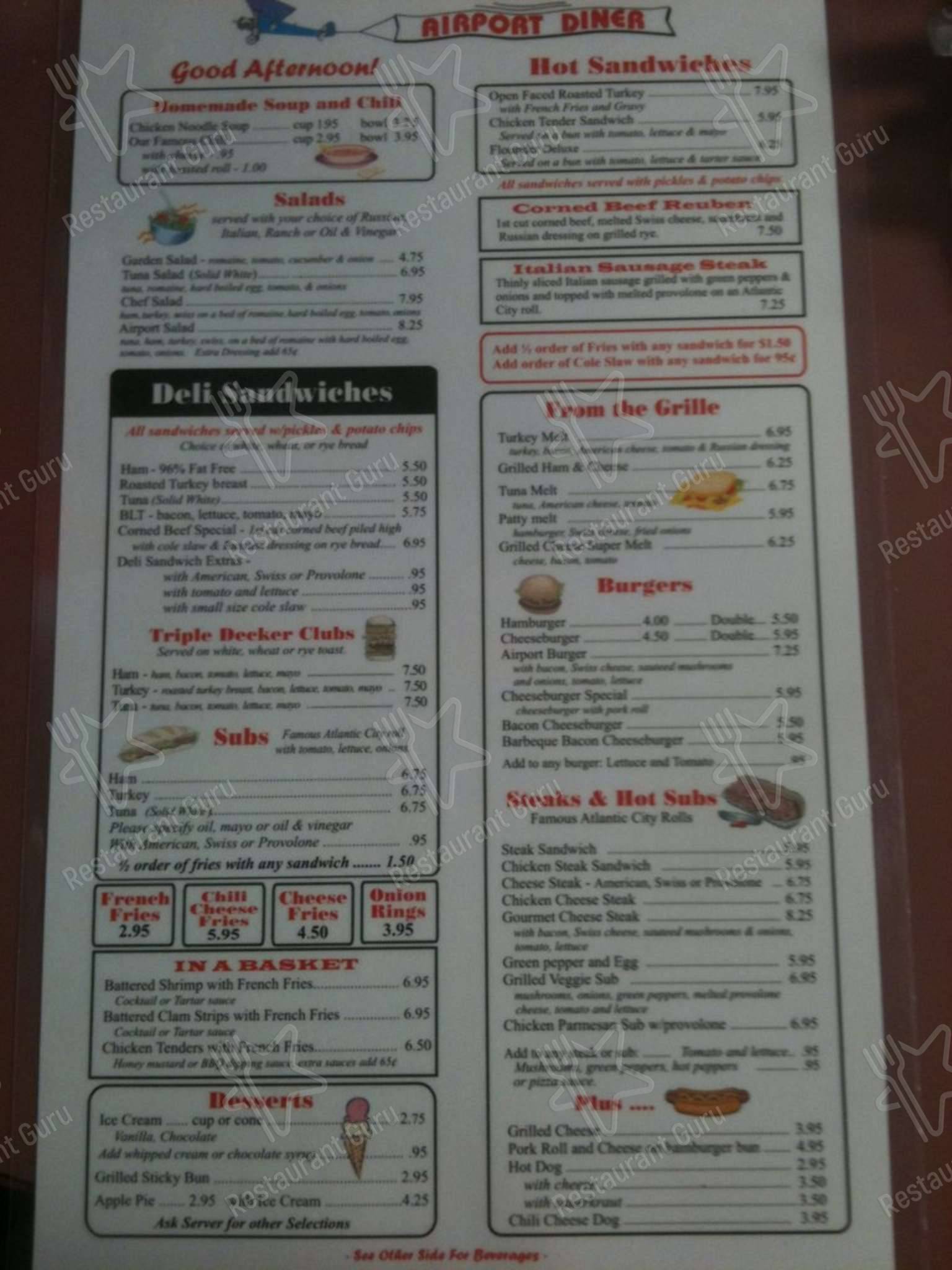 Menu at Airport Diner restaurant, Ocean City
