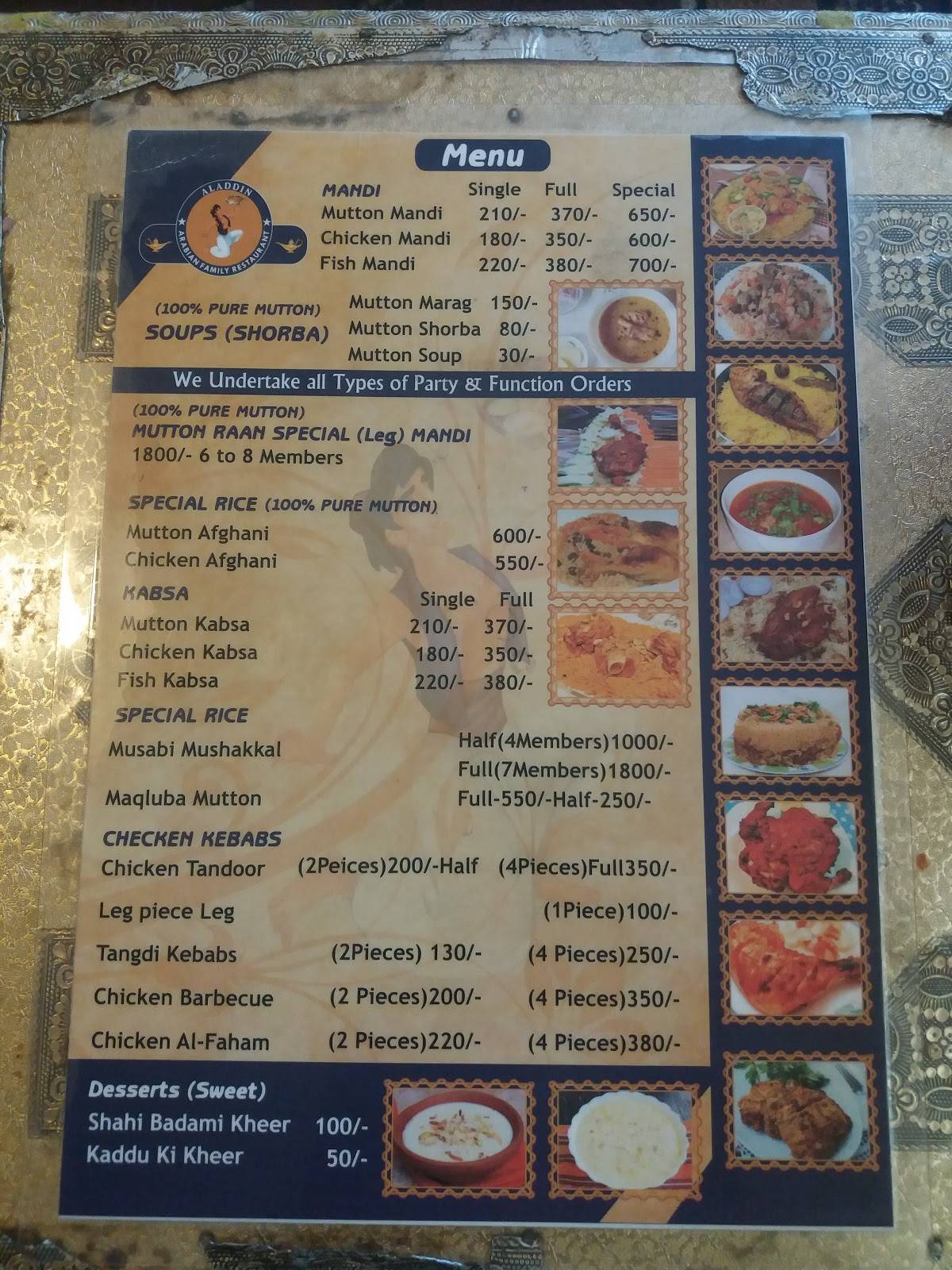 Menu at Aladdin Arabian Family Restaurant, Hyderabad