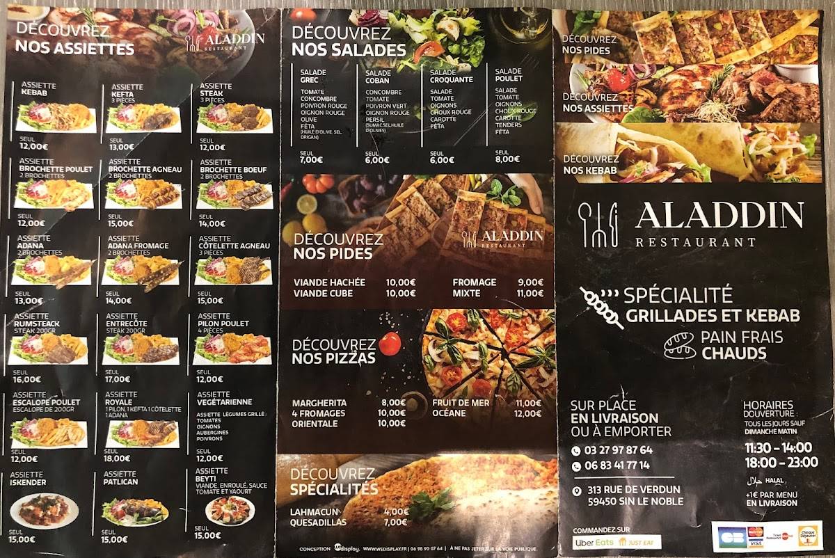 Menu au Aladdin Restaurant, Sin-le-Noble