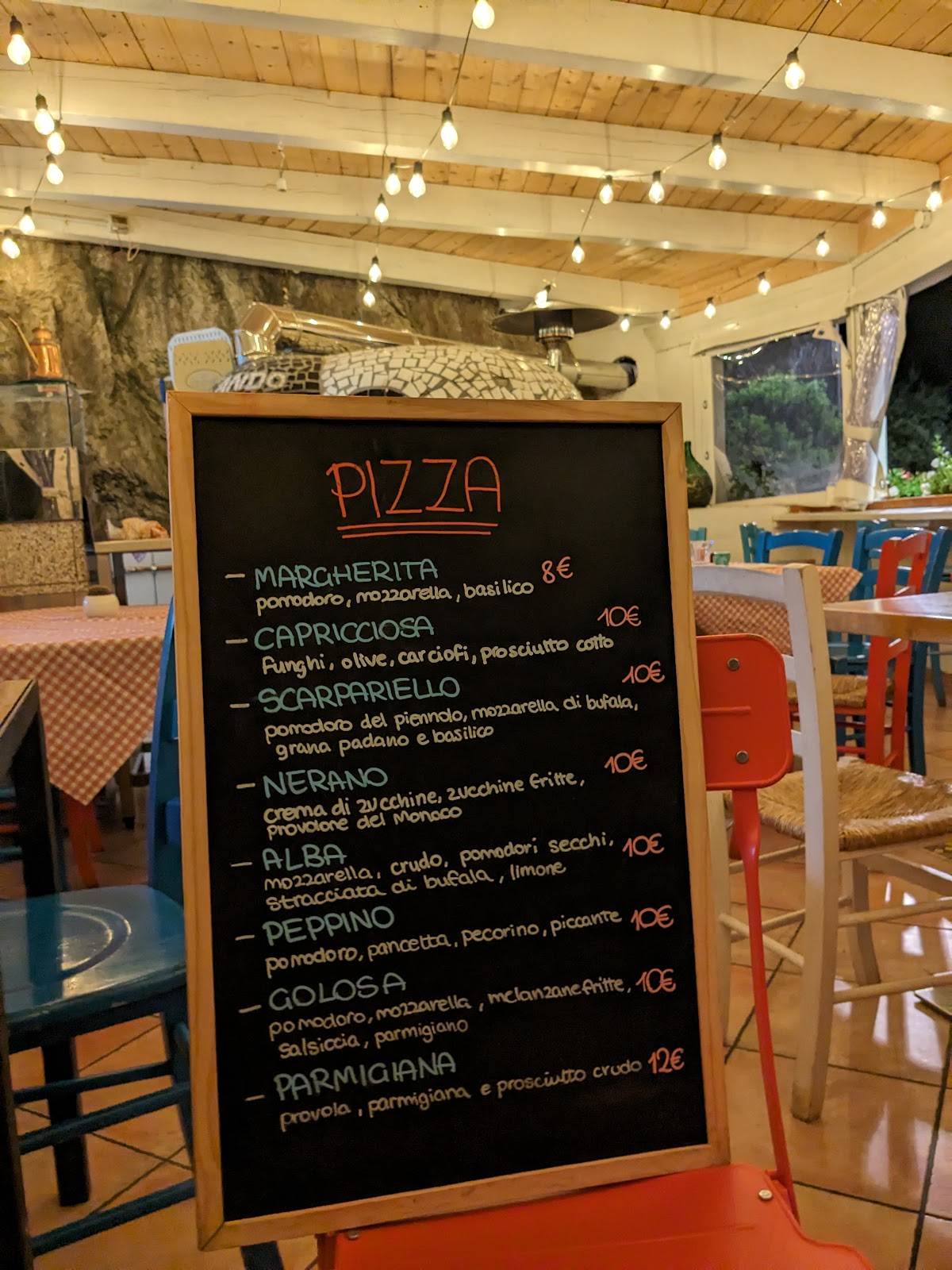 Menu at Alba cafè restaurant, Ravello, SS163
