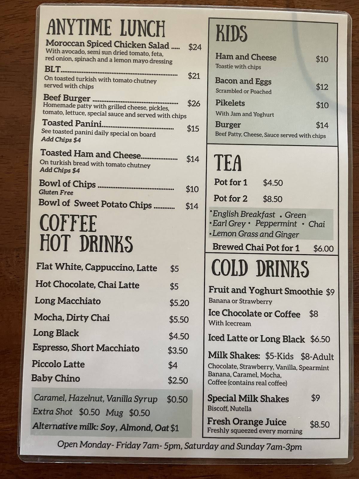 Menu at Kate's Place restaurant, Albany