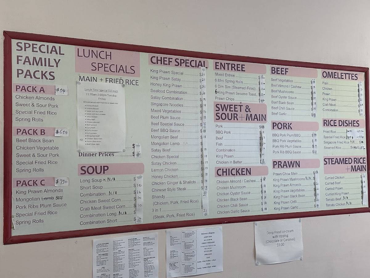 Menu at Albert Sun Chinese Takeaway fast food, Kingaroy