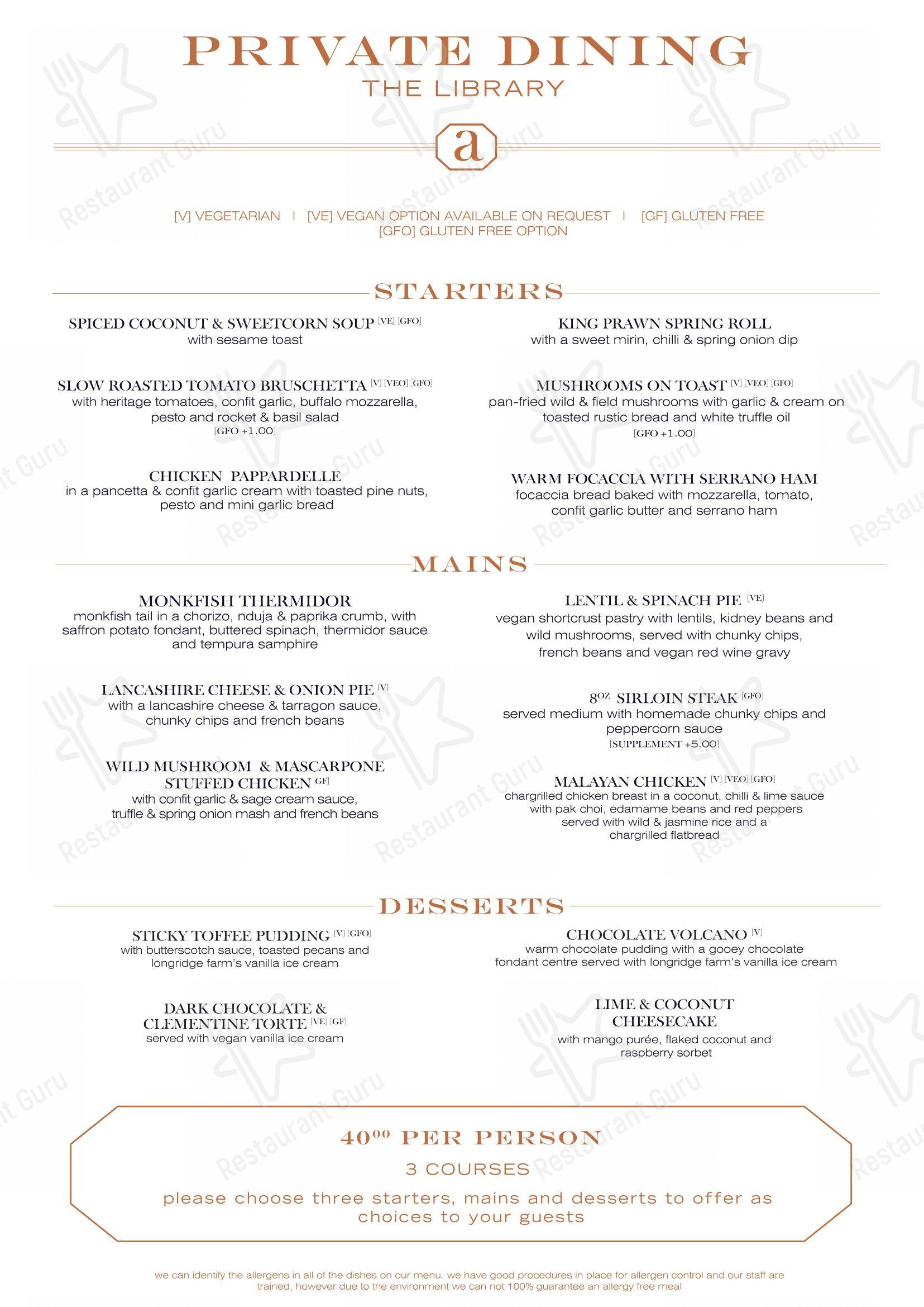 Menu at Albert's Standish restaurant, Wigan
