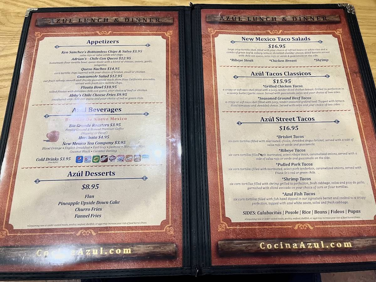 Menu at The ORIGINAL Cocina Azul at 12th & Mountain Rd restaurant ...