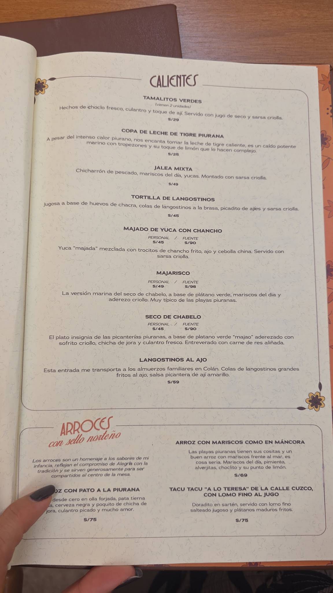 Menu at Alegría Picantería Piurana restaurant, Miraflores