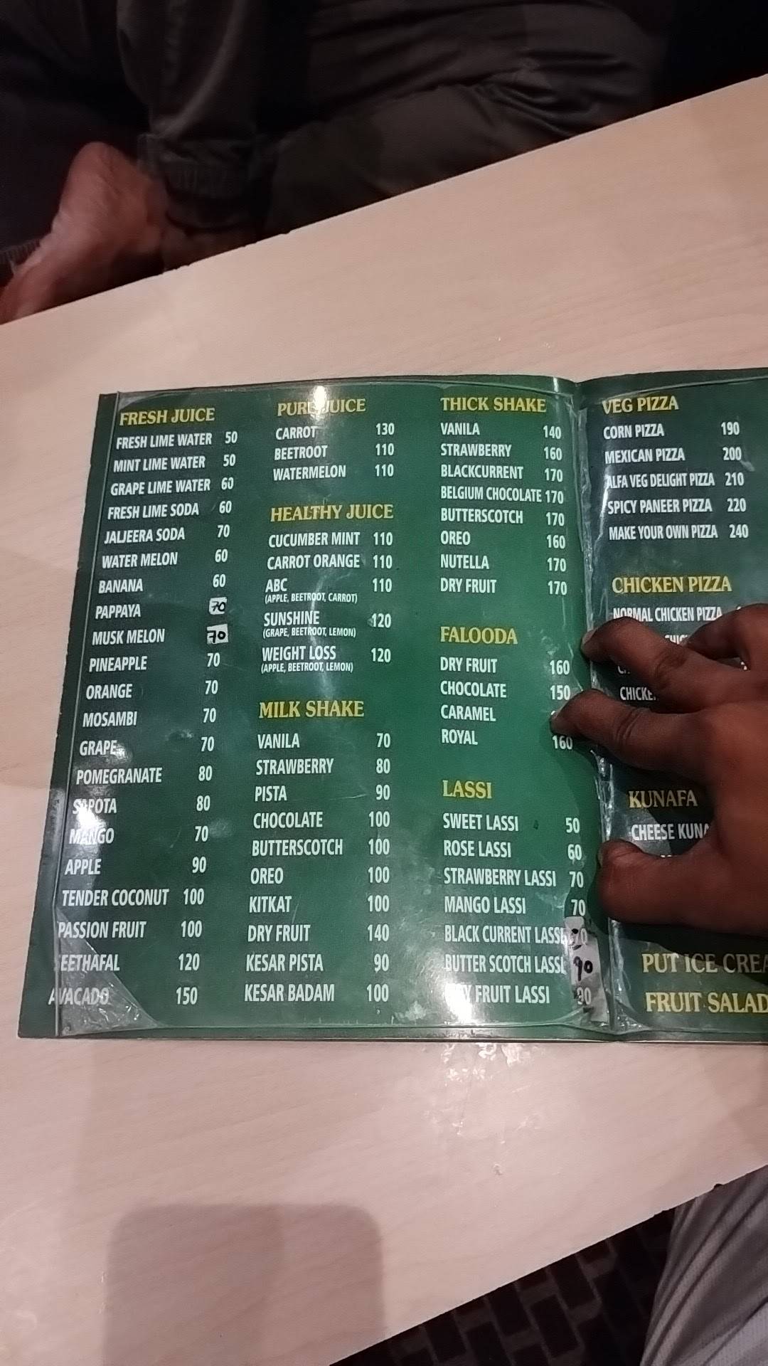 Menu at Alfa downtown family restaurant, Narakoduru
