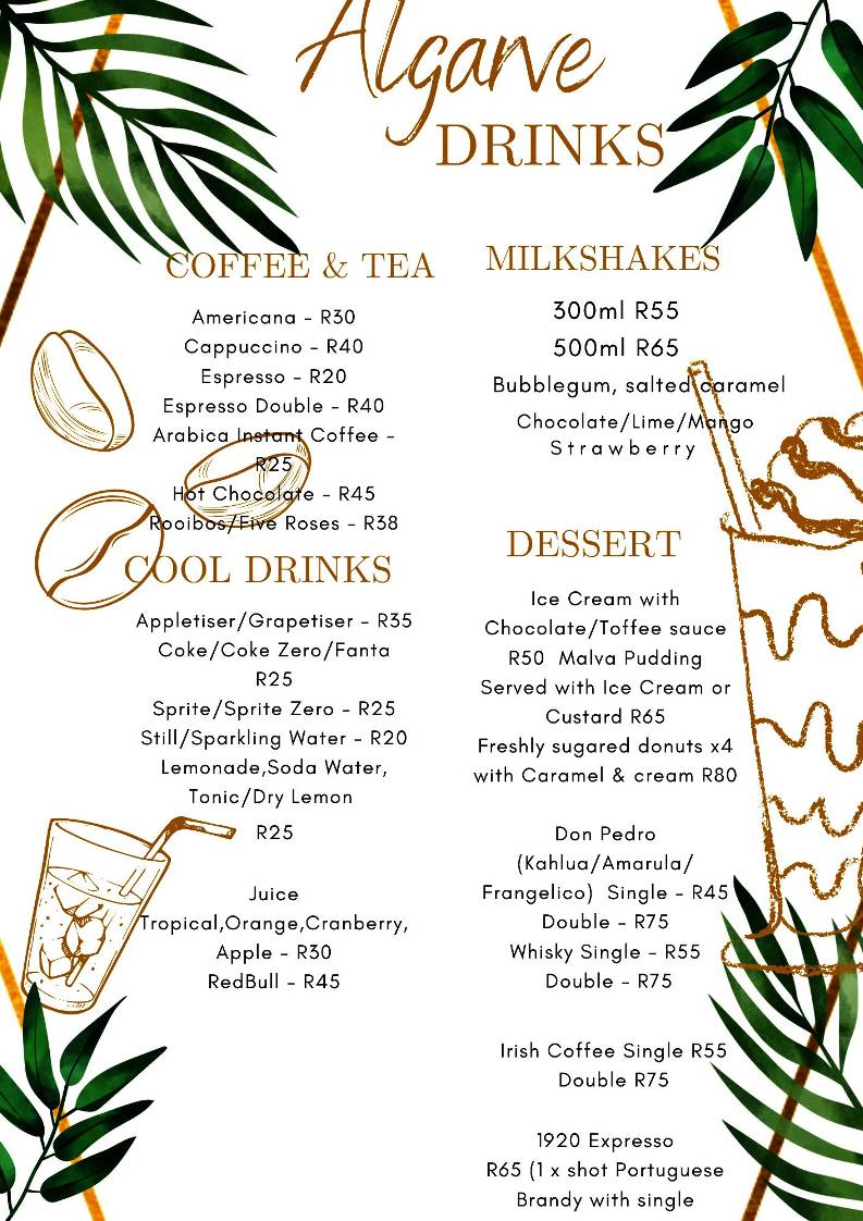 Menu at Algarve Restaurant & Bar, Cape Town