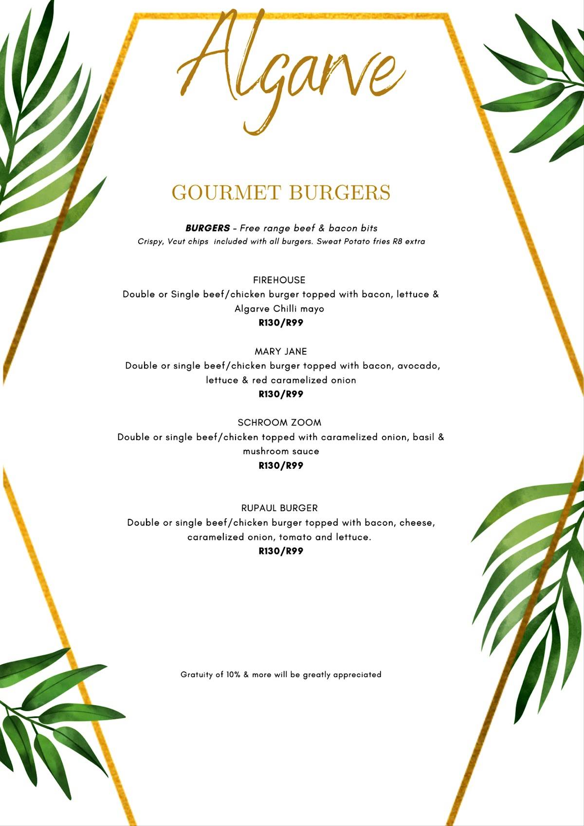 Menu at Algarve Restaurant & Bar, Cape Town