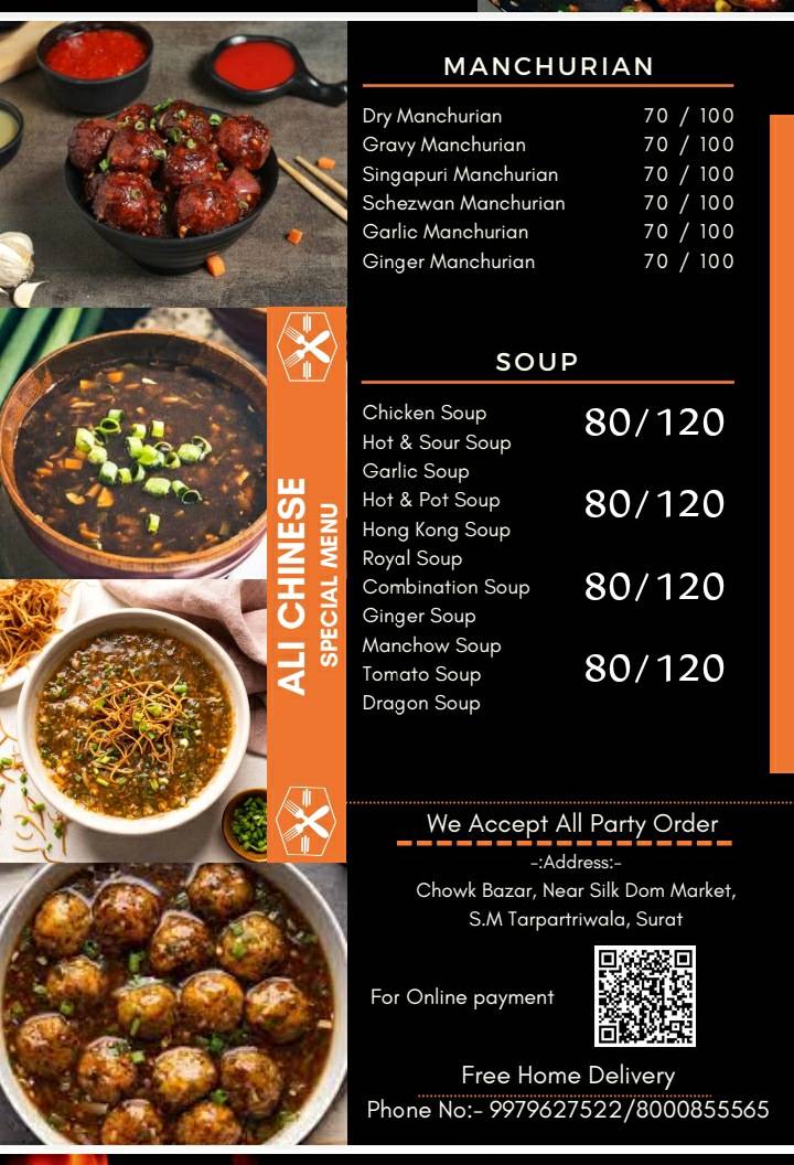 Menu at Ali Chinese, Surat