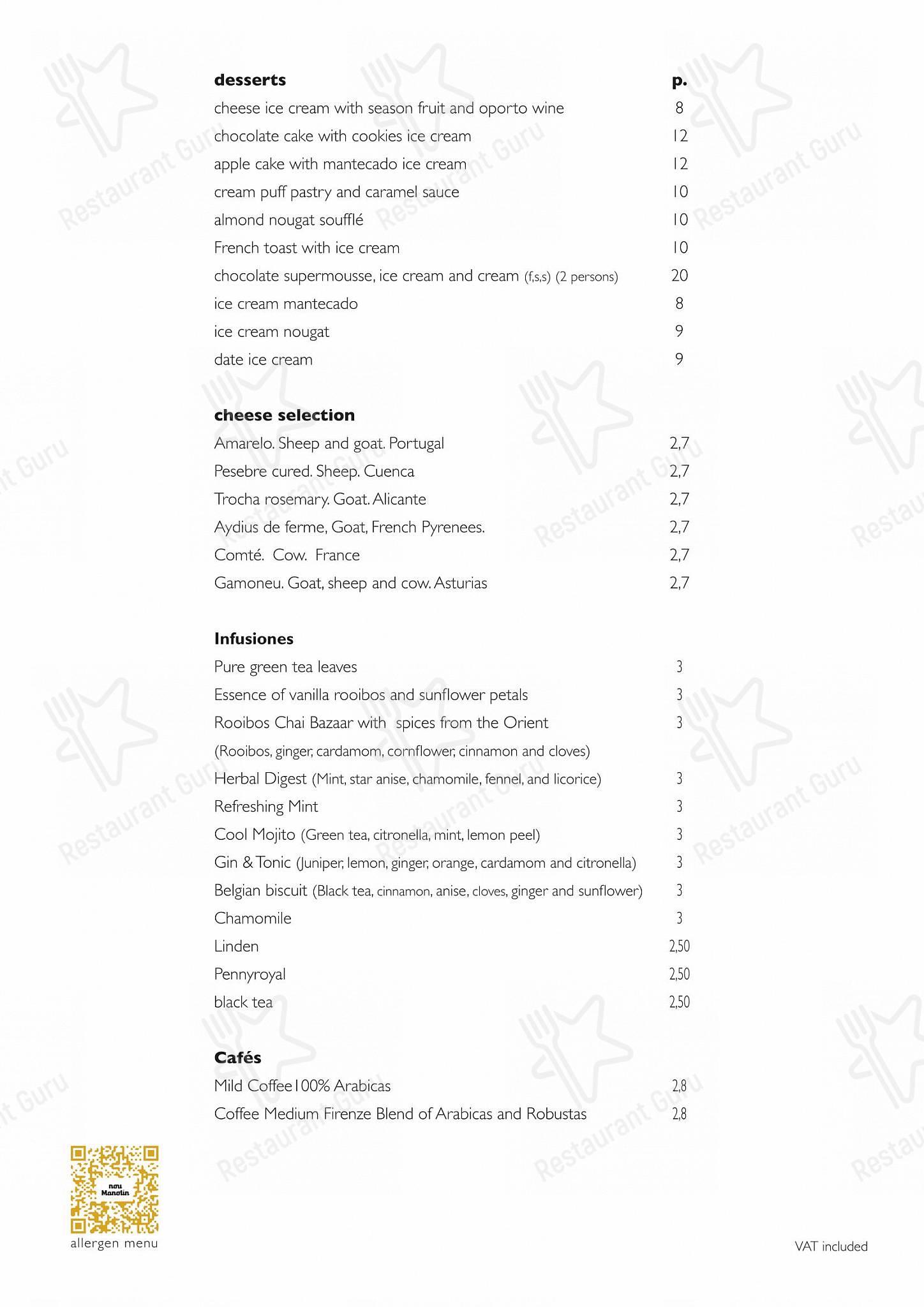 Carta del restaurante Nou Manolín, Alicante, C. Villegas