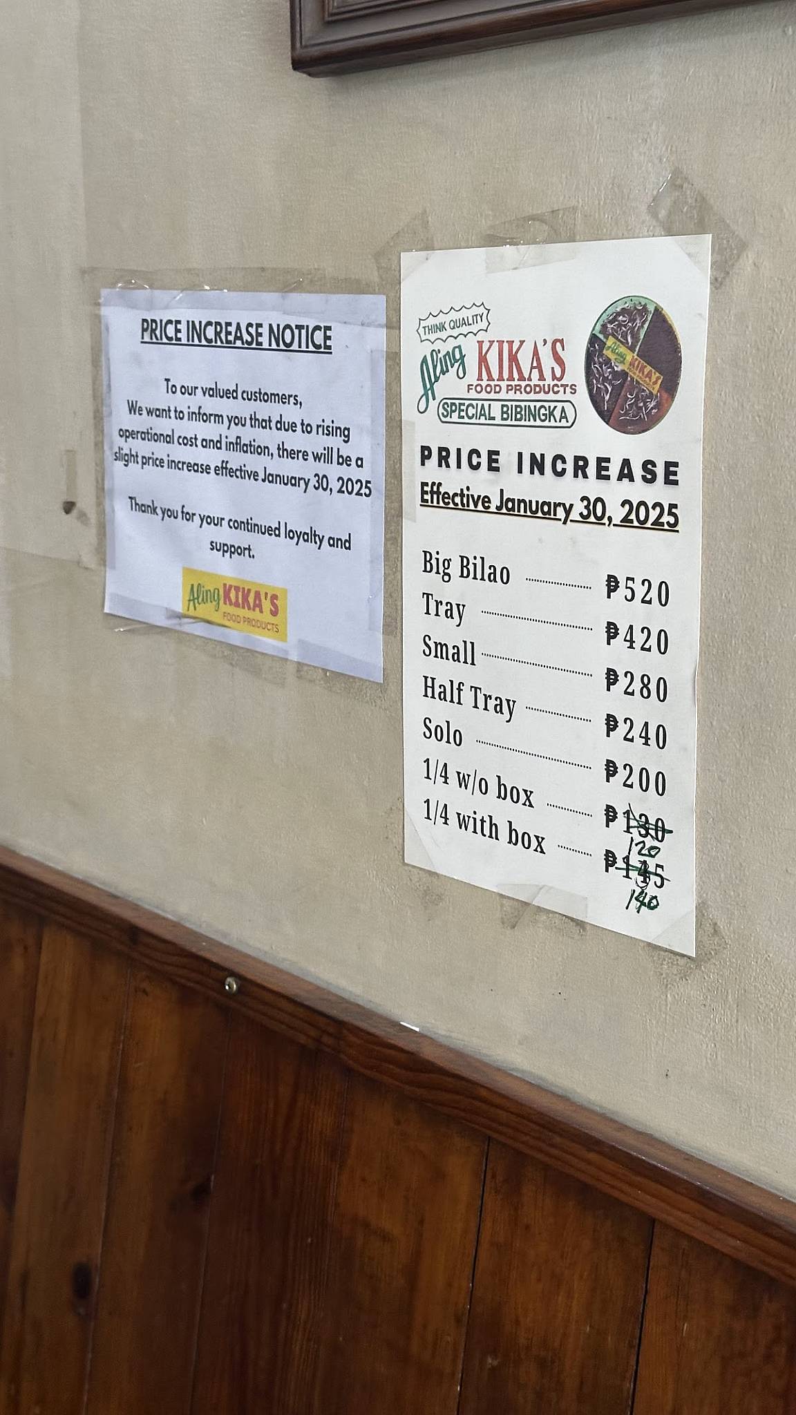 Menu at Aling Kika's Food Products restaurant, Cainta