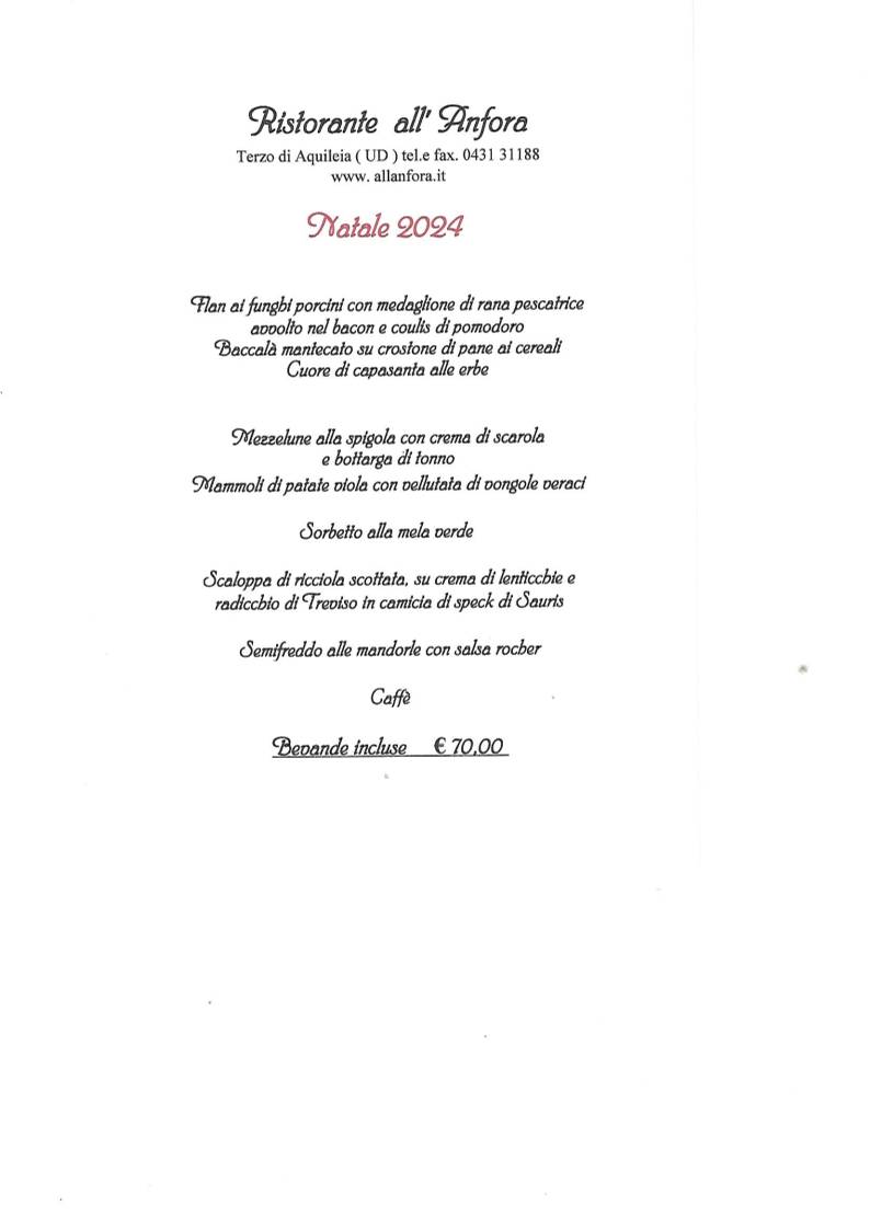 Menu da All'Anfora pizzeria, Terzo D'aquileia