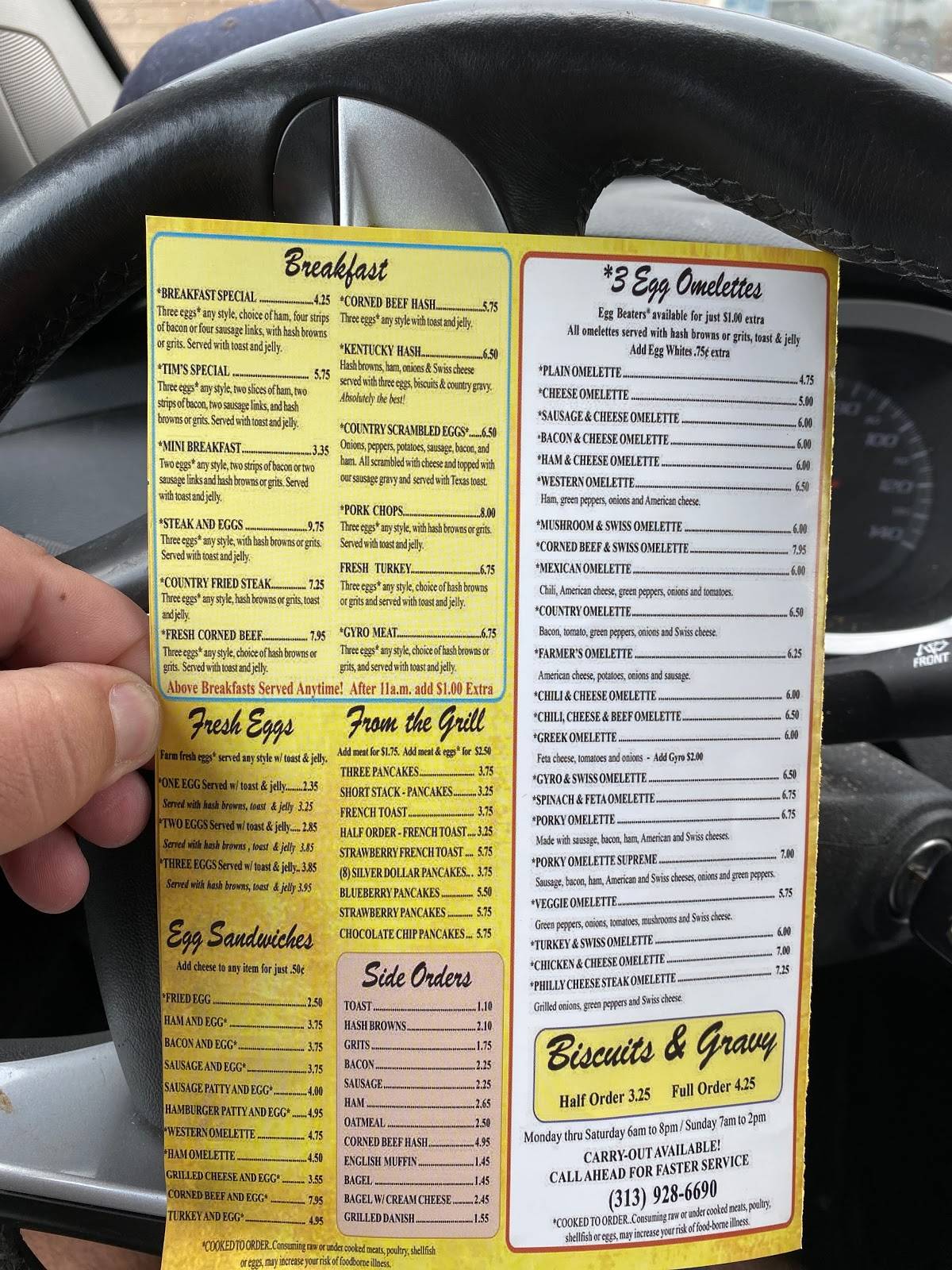 Menu at Tim's Coney Island Restaurant, Allen Park