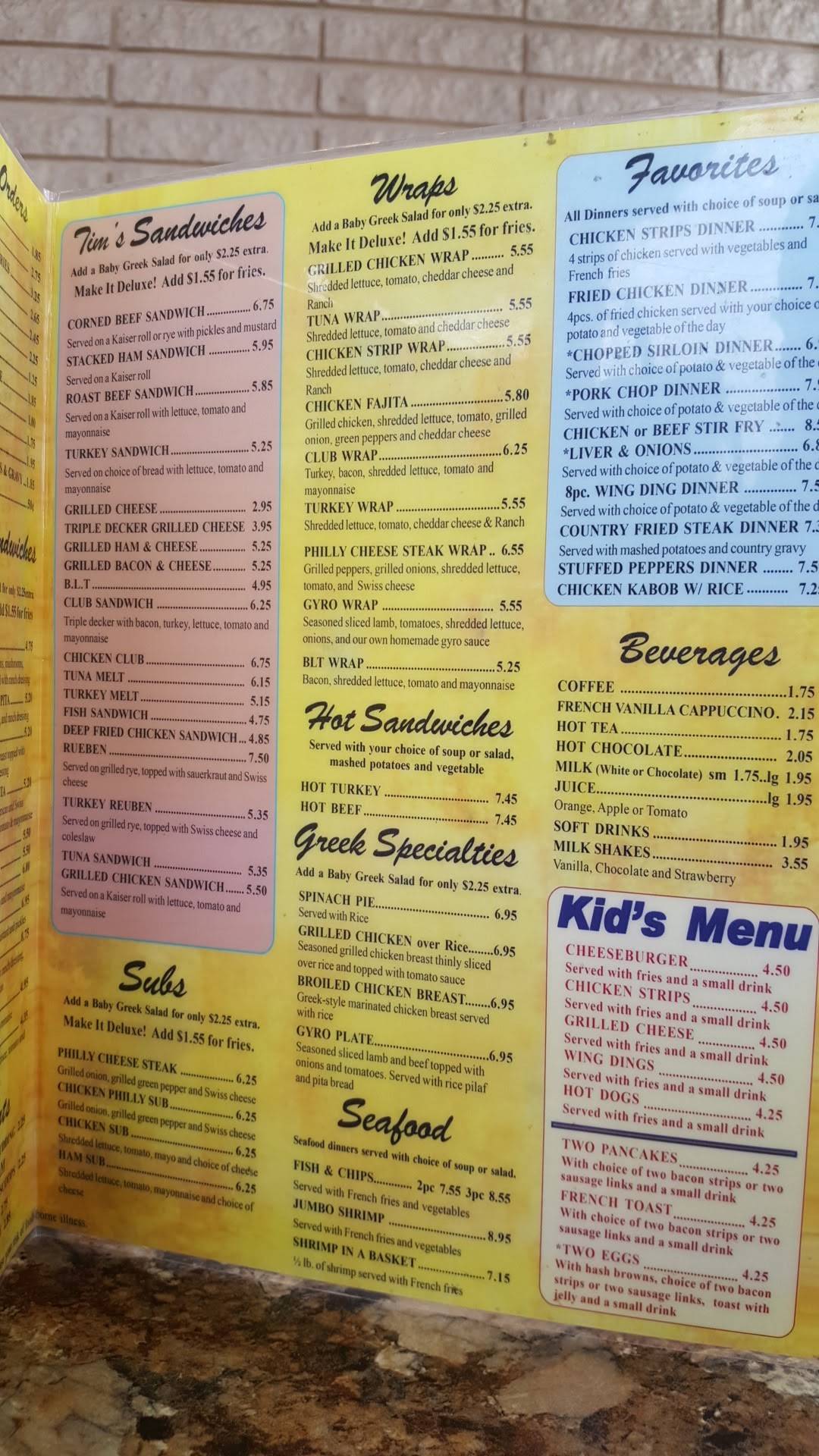 Menu at Tim's Coney Island Restaurant, Allen Park