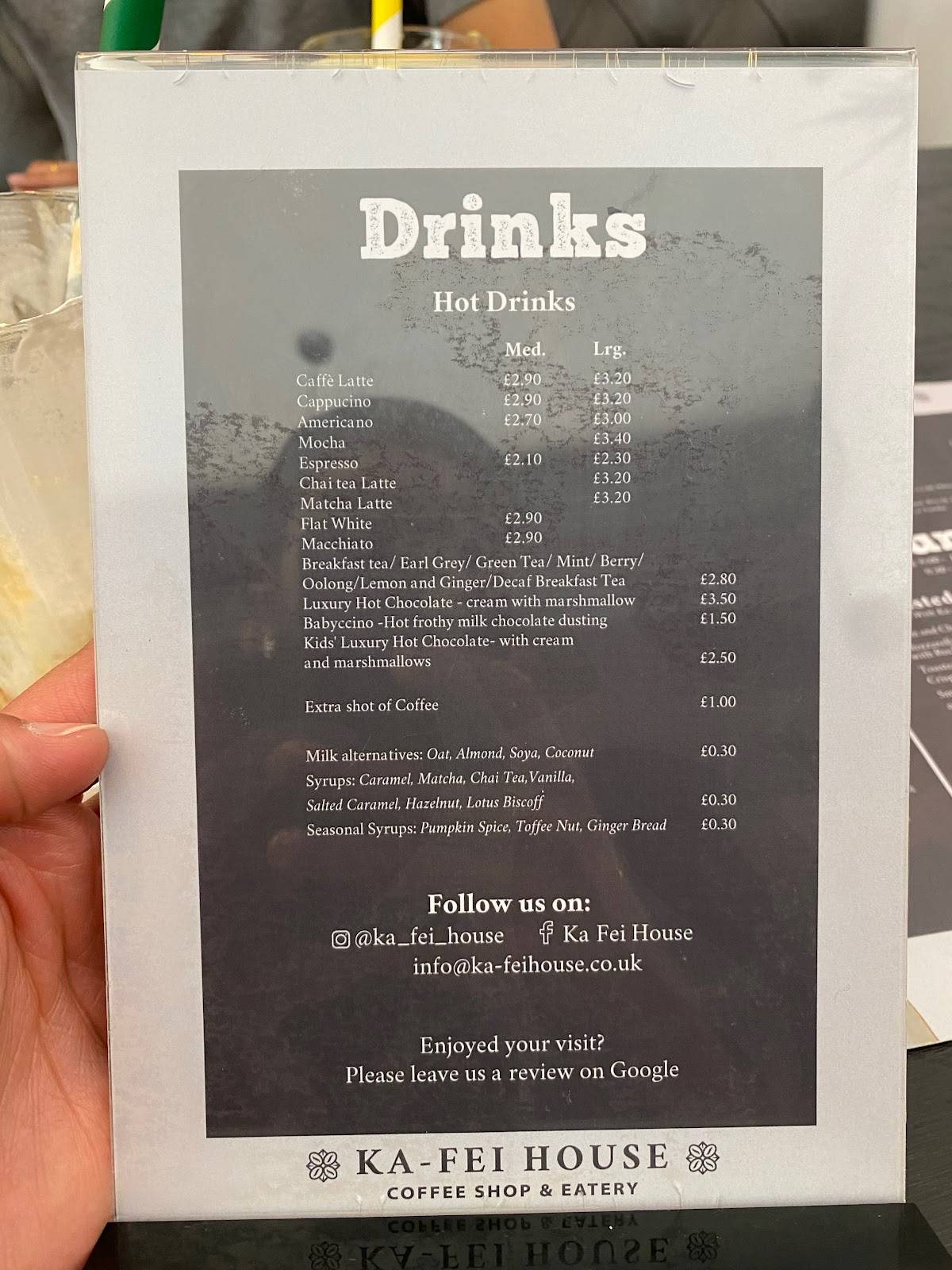 Menu at Ka-Fei House cafe, Bradford