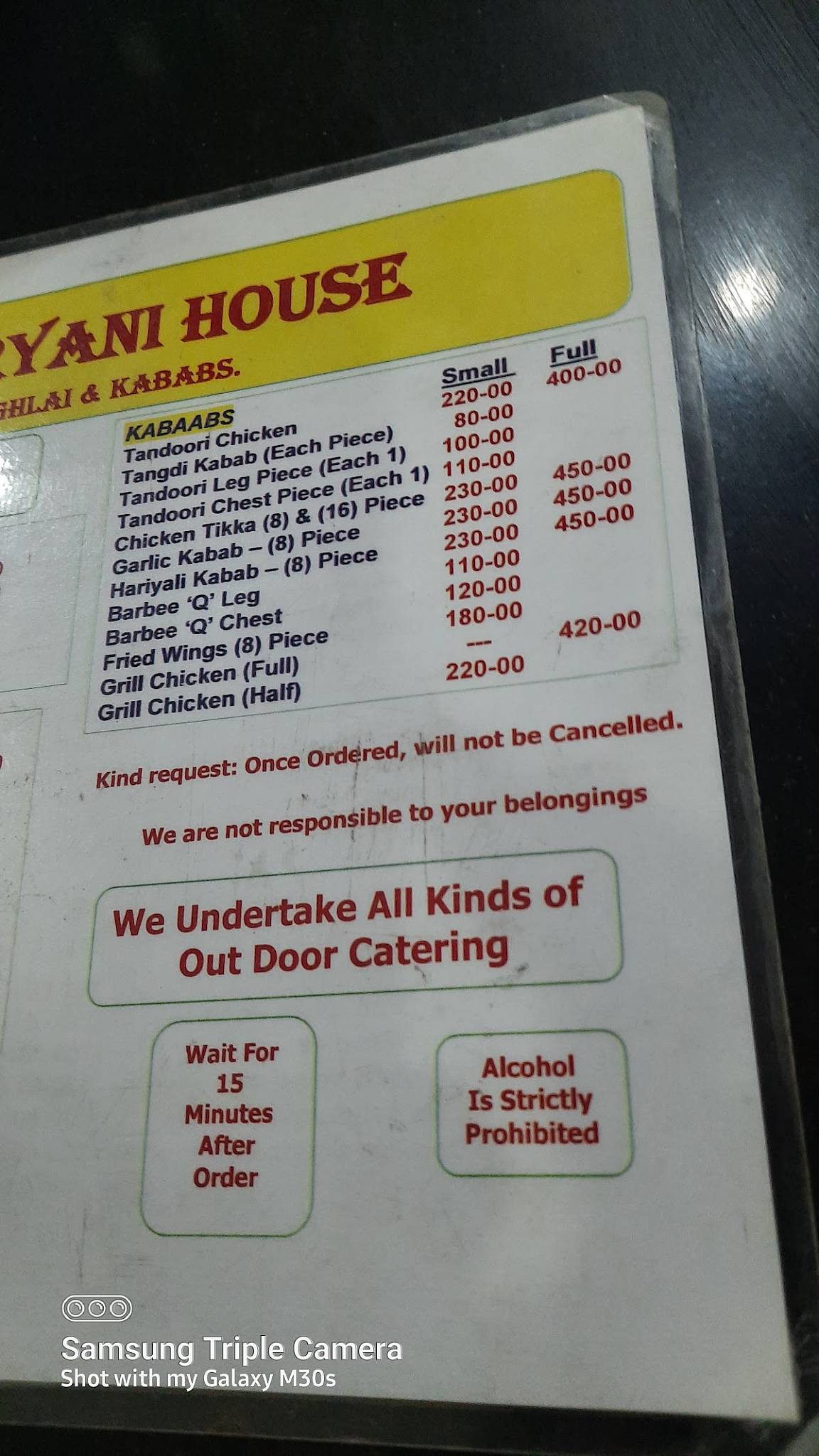 Menu at Almas Biryani, Hanamkonda