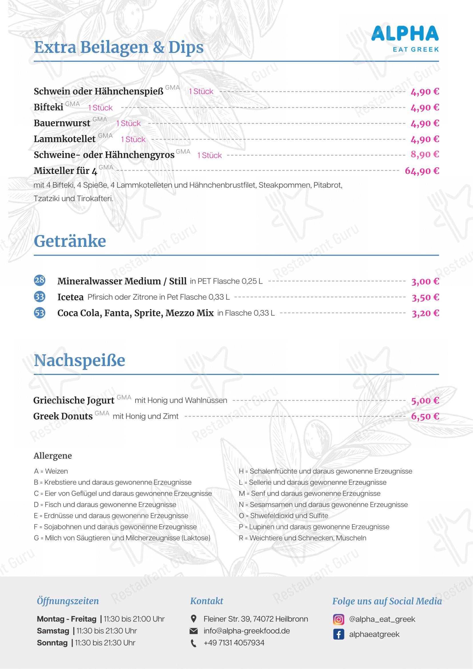 Speisekarte von Alpha Eat Greek - Heilbronn fast Food, Heilbronn