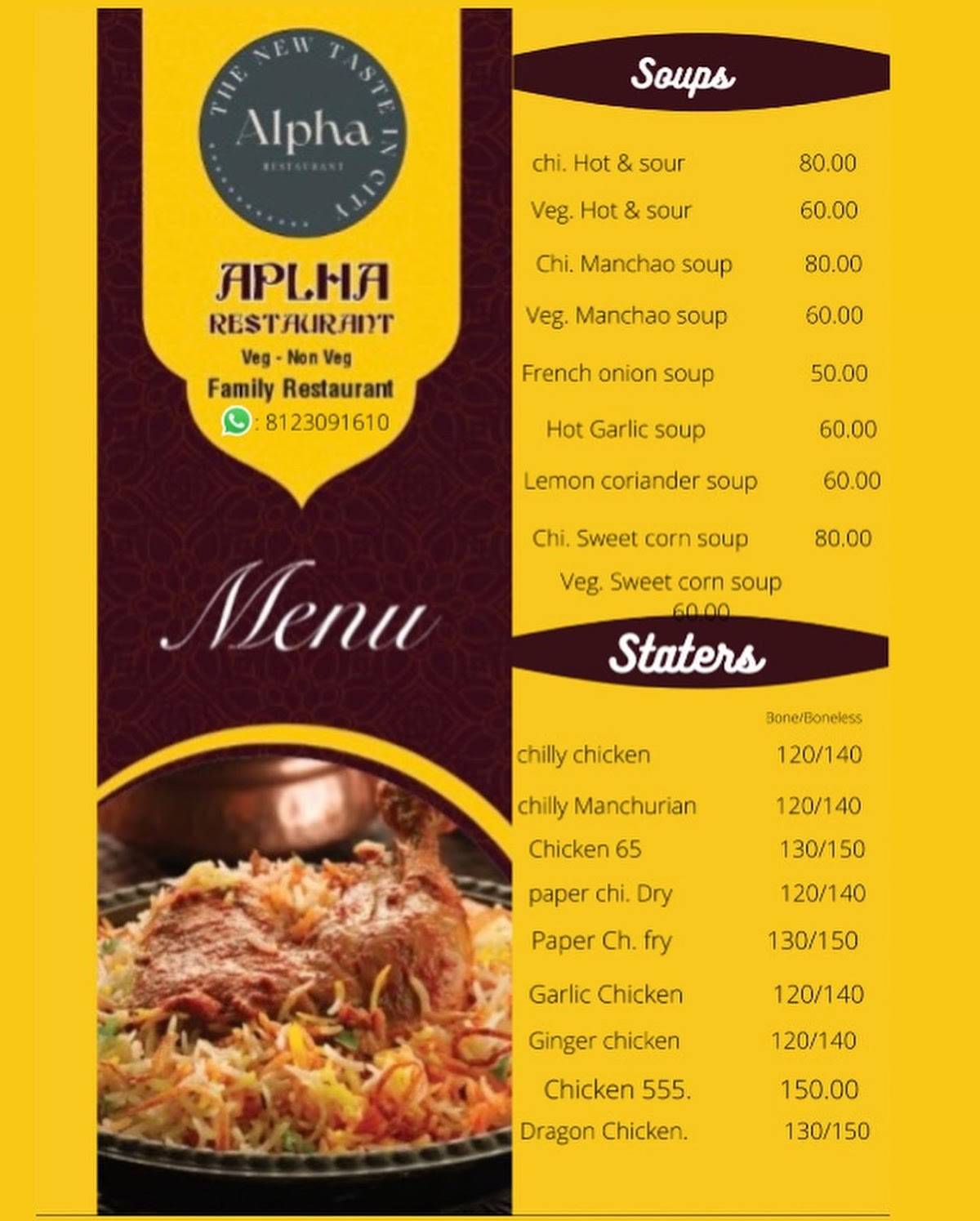 Menu at Alpha Restaurant, Belgaum