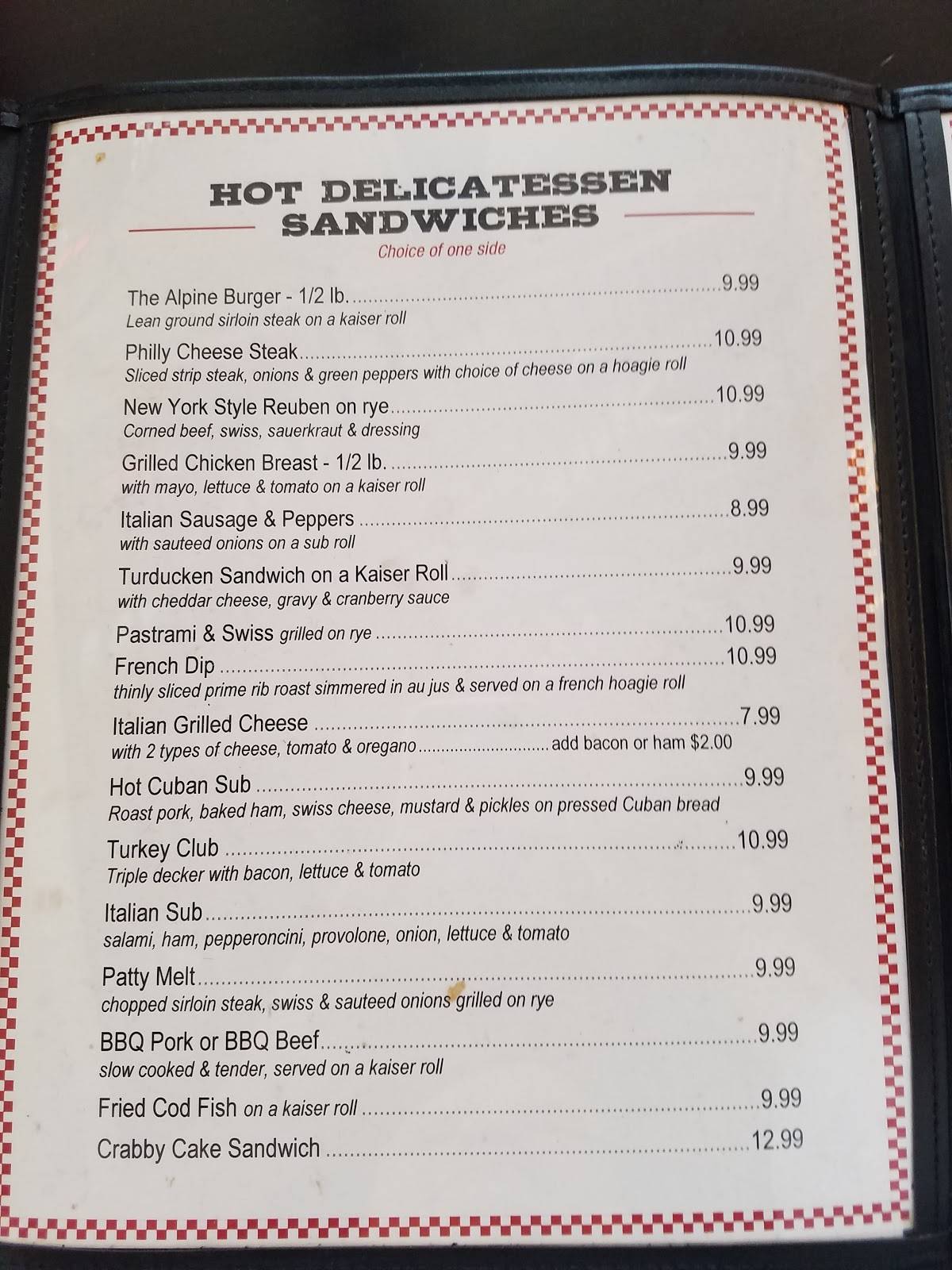 Menu at Alpine Steakhouse and Butcher Shop, Sarasota