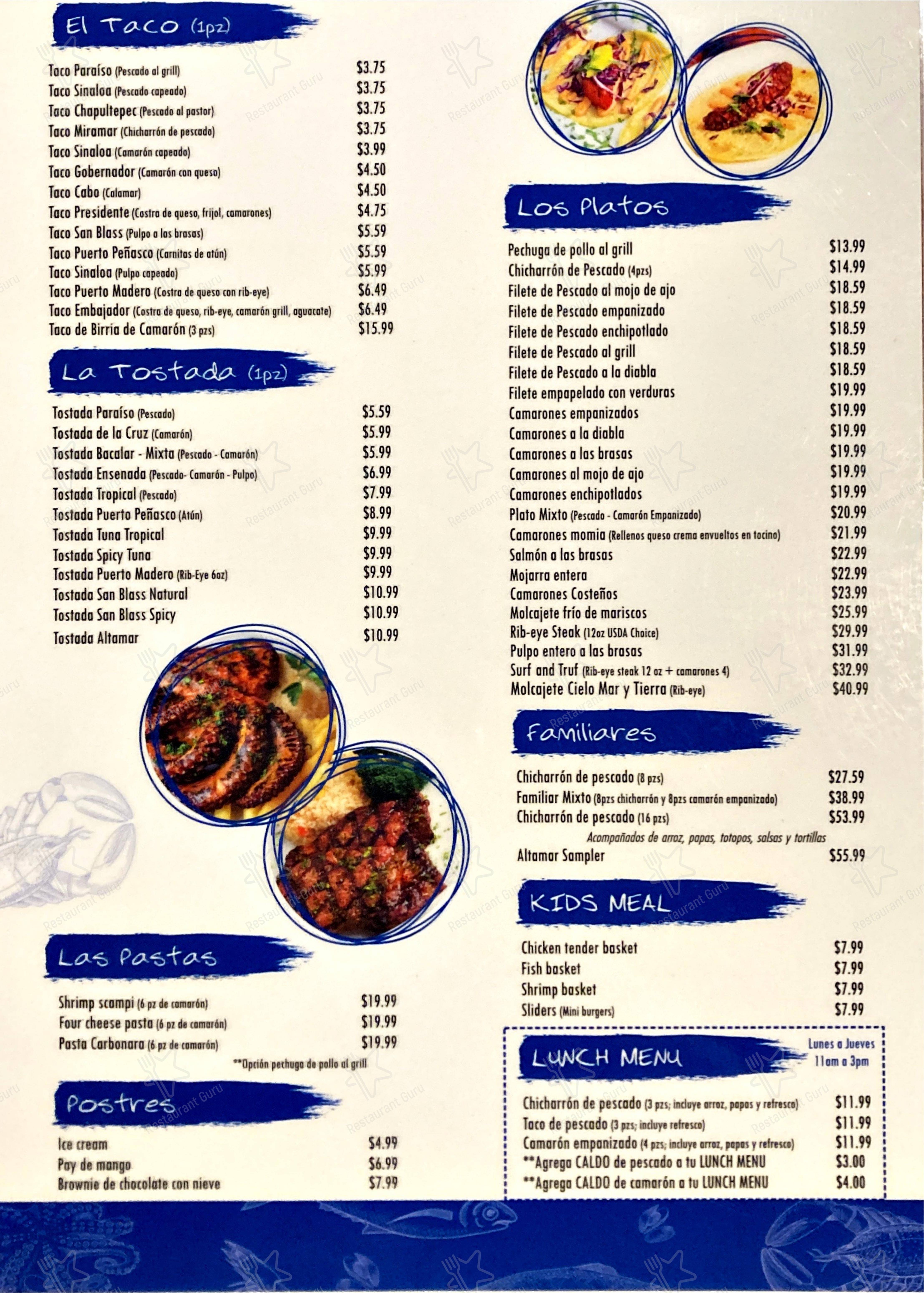 Menu at Altamar Seafood & Bar, Pharr