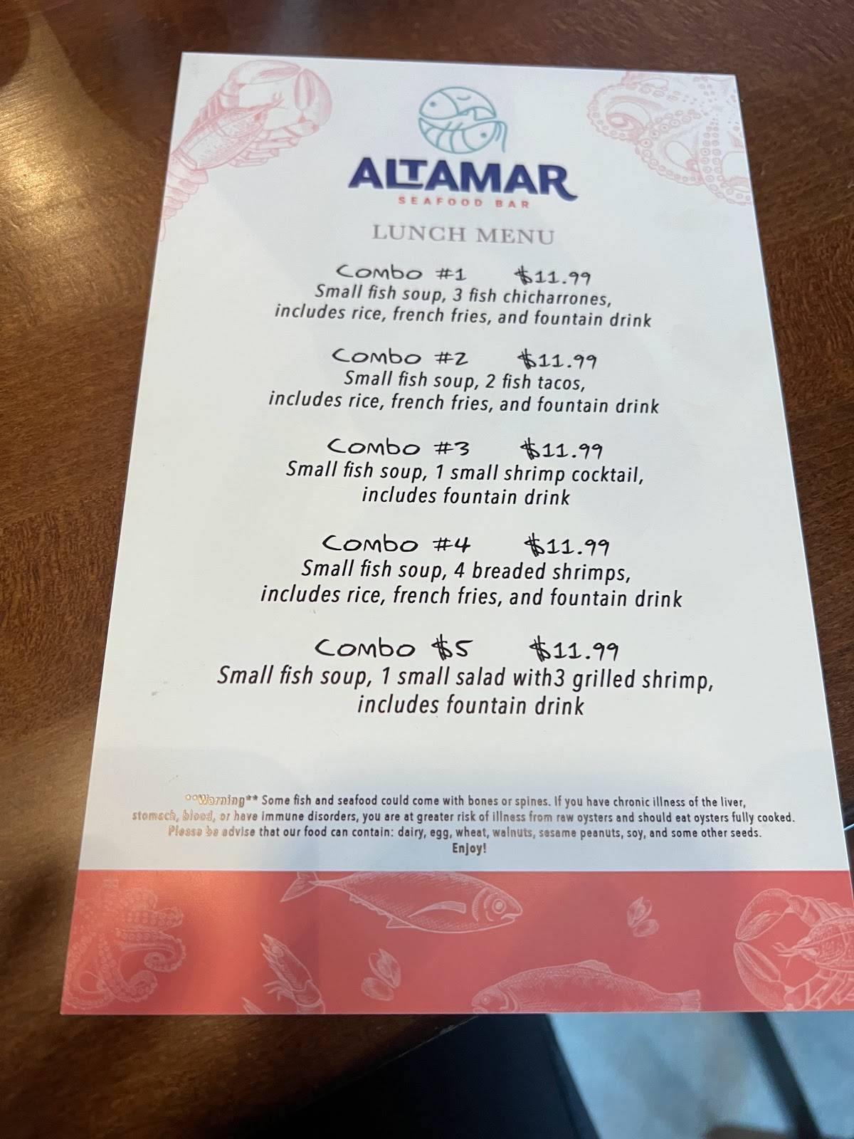 Menu at Altamar Seafood & Bar, Pharr