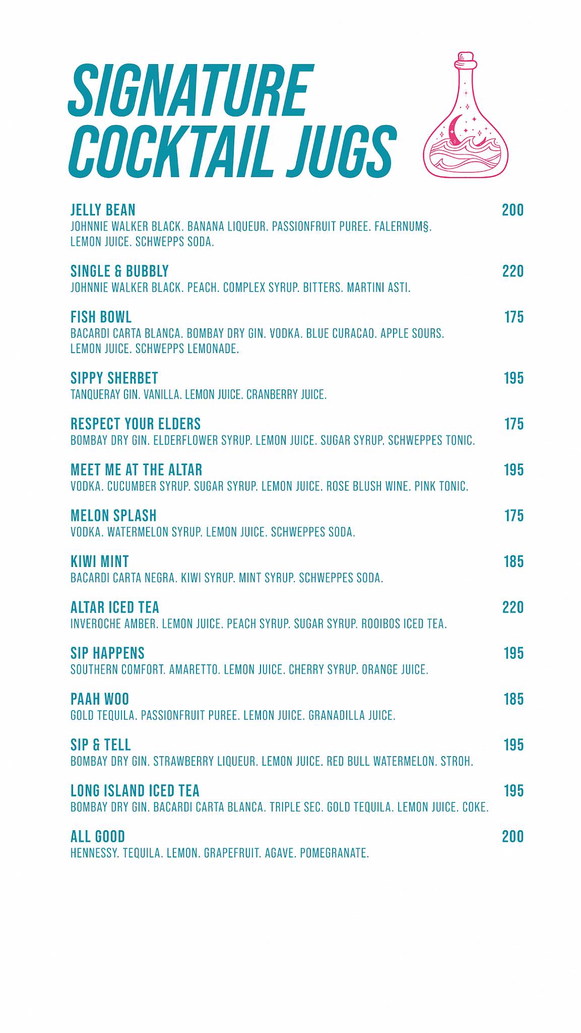 Menu at Altar Bar, Randburg