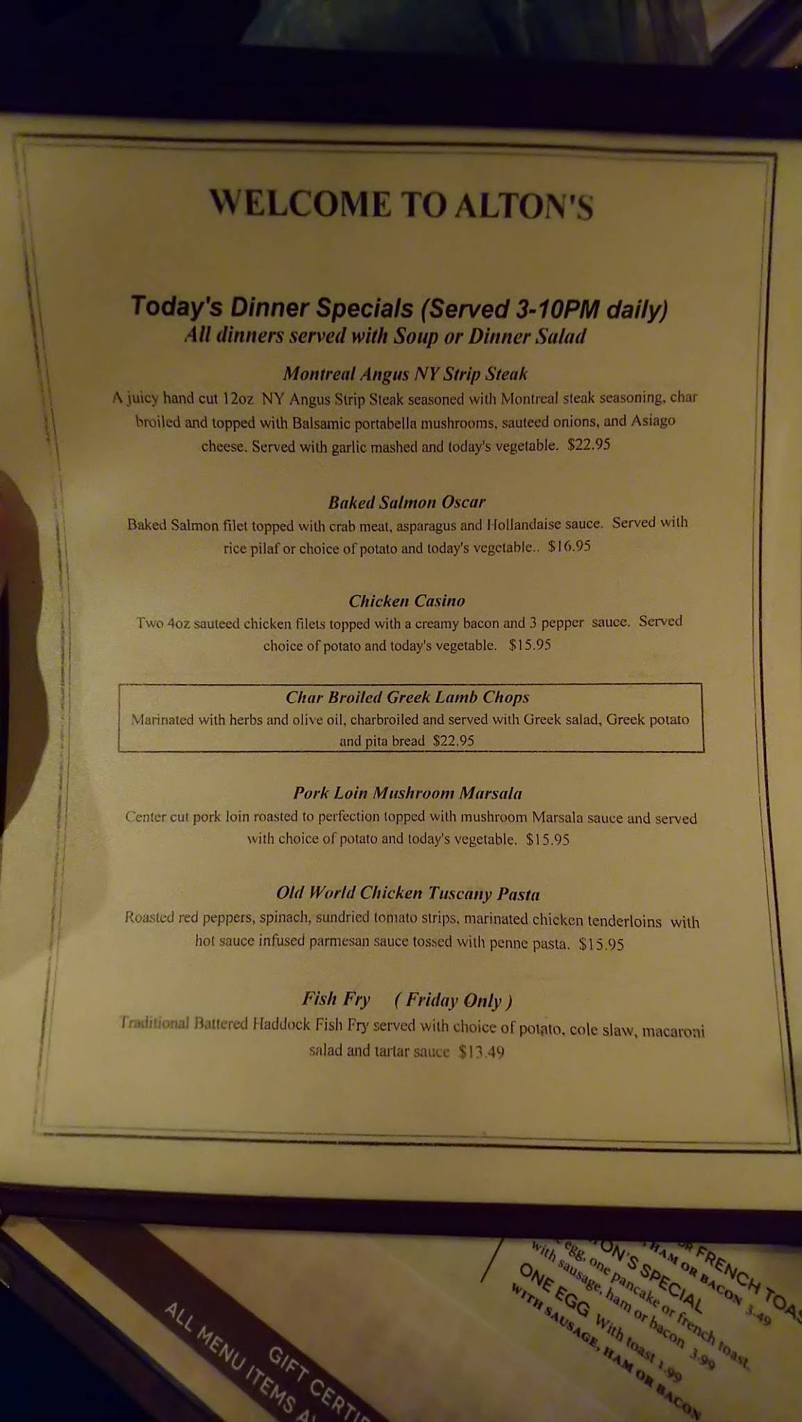 Menu at Alton's Restaurant - Cheektowaga, Buffalo, Walden Ave