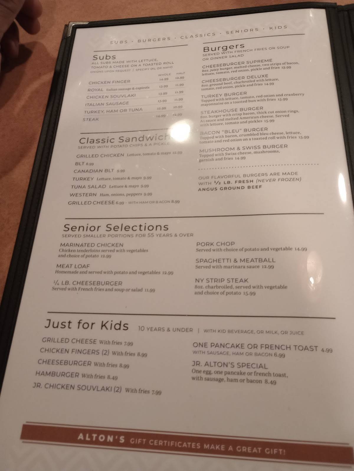 Menu at Alton's Restaurant - Cheektowaga, Cheektowaga, Walden Ave